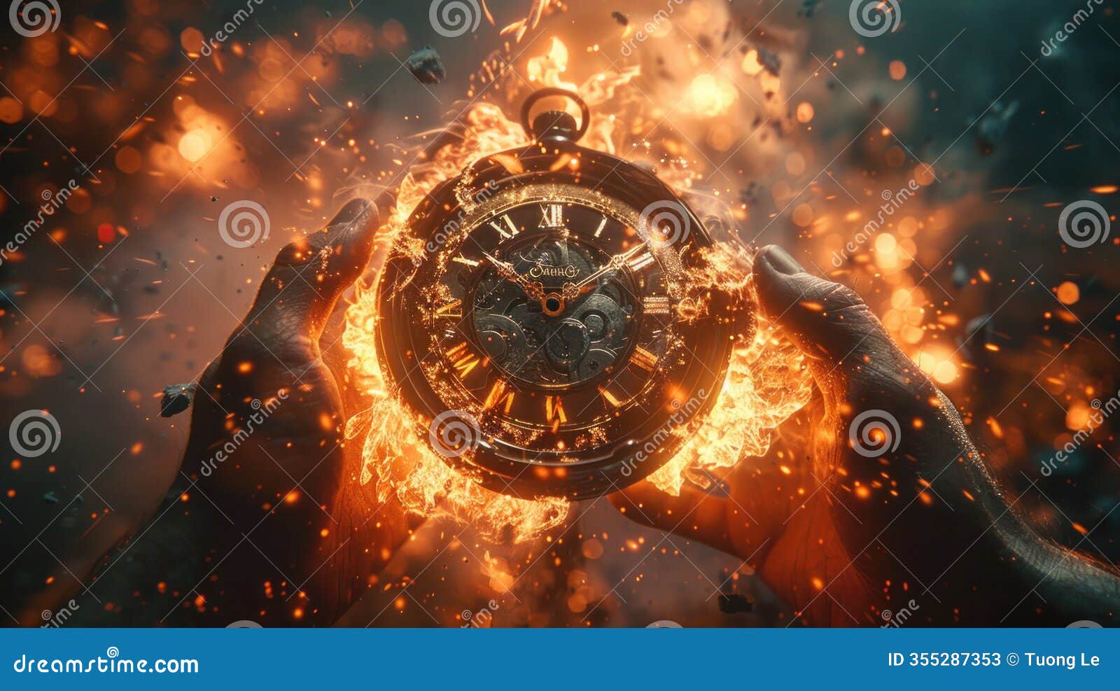Time S Up: Clock on Fire with Melting Hands Stock Illustration ...