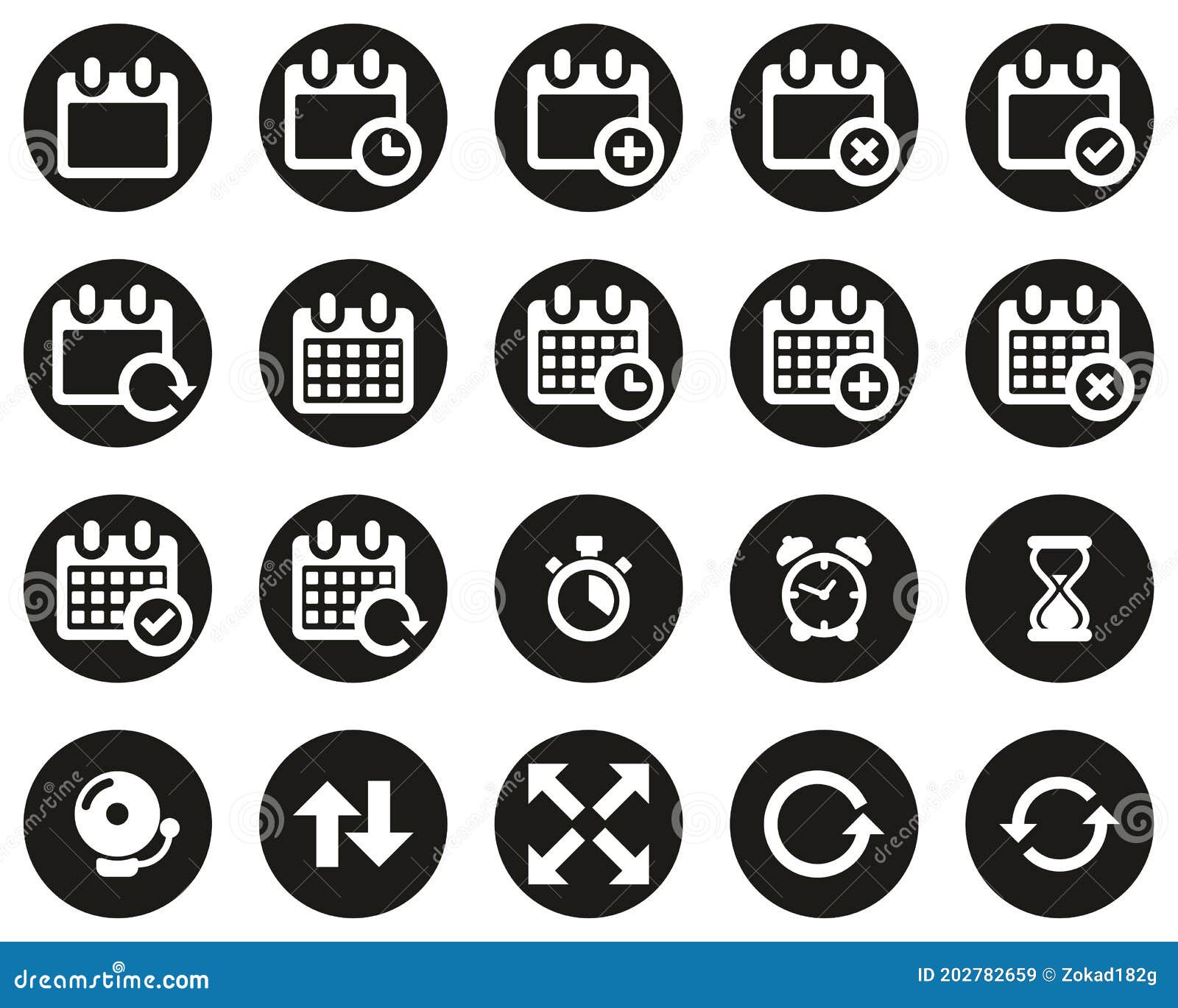 Time or Schedule Icons White on Black Flat Design Circle Set Big Stock ...