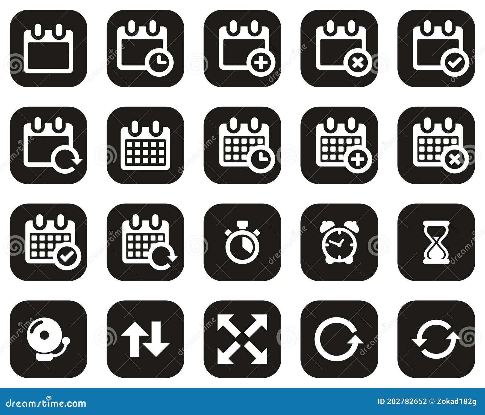 Time or Schedule Icons White on Black Flat Design Set Big Stock Vector ...