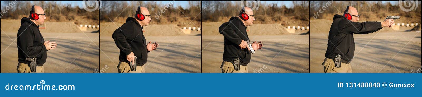 Time Sequence of Man Pulls Out a Gun at Outdoor Shooting Range Stock ...