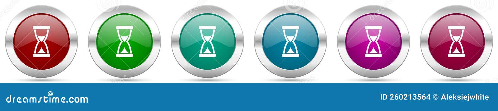 Time Silver Metallic Vector Icon Set, Round Glossy Buttons with Chrome ...