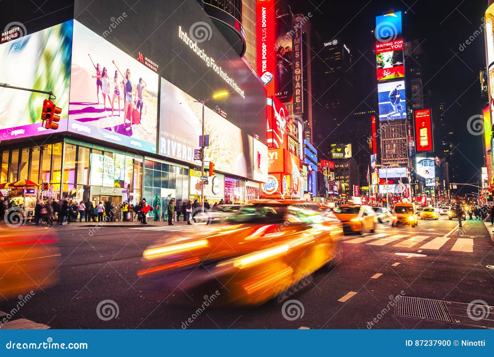 Time Square In NYC Is The Main Tourist Attraction In Town. Colorful ...