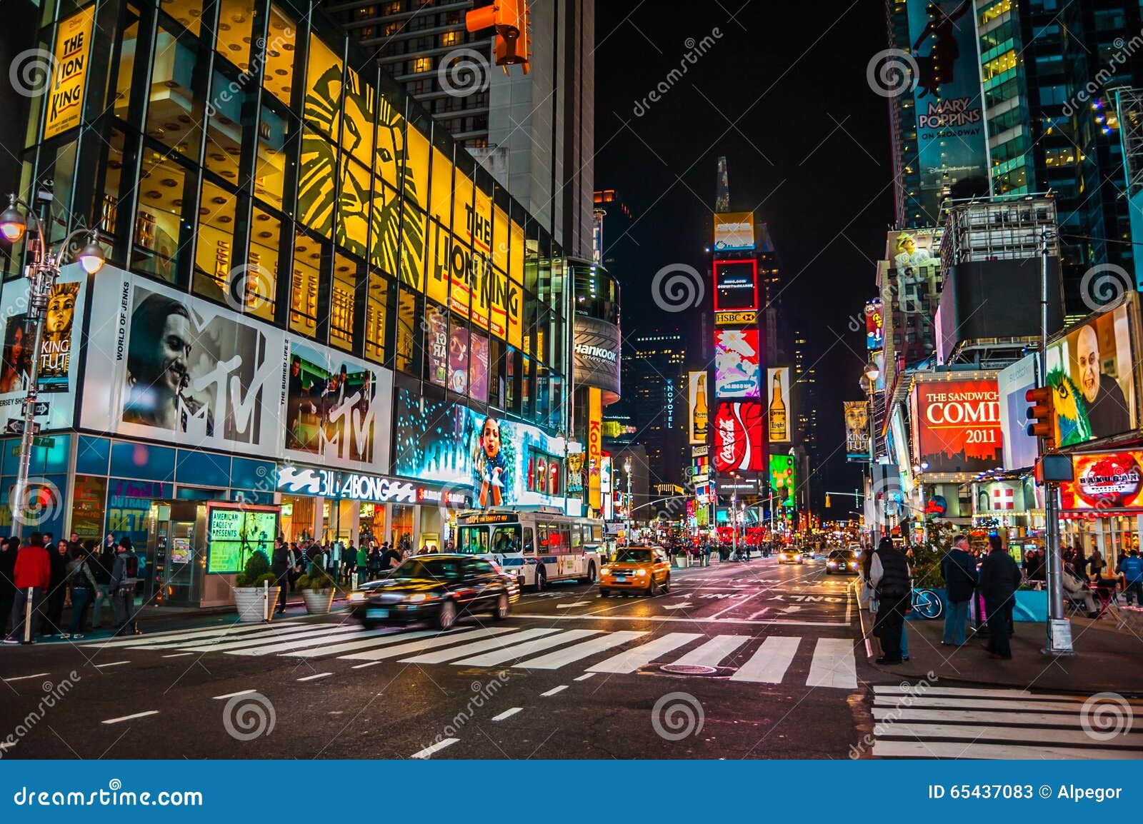 Time Square In NYC Is The Main Tourist Attraction In Town. Colorful ...
