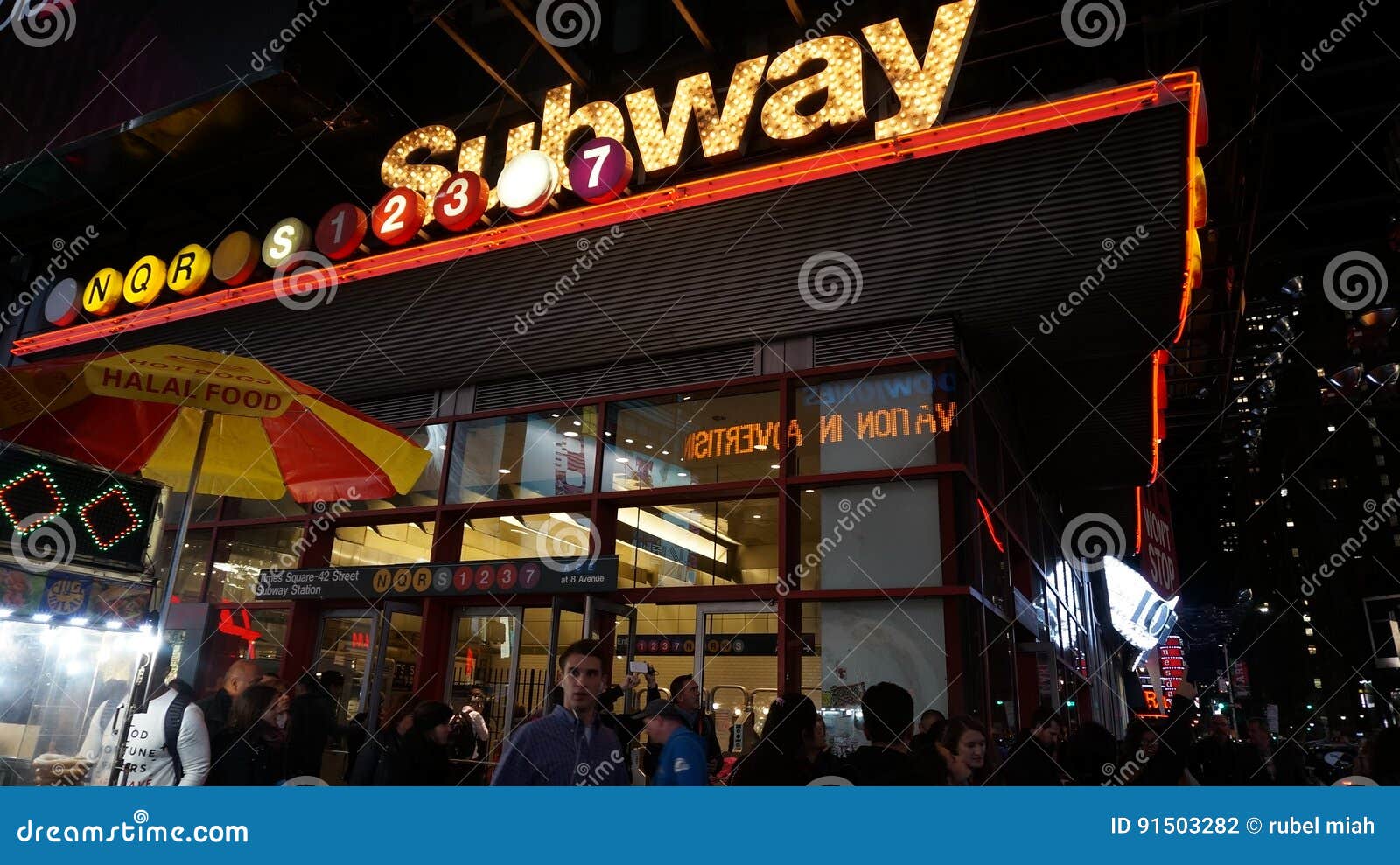 Time Square Subway - Night Time Lights Editorial Photography - Image of ...