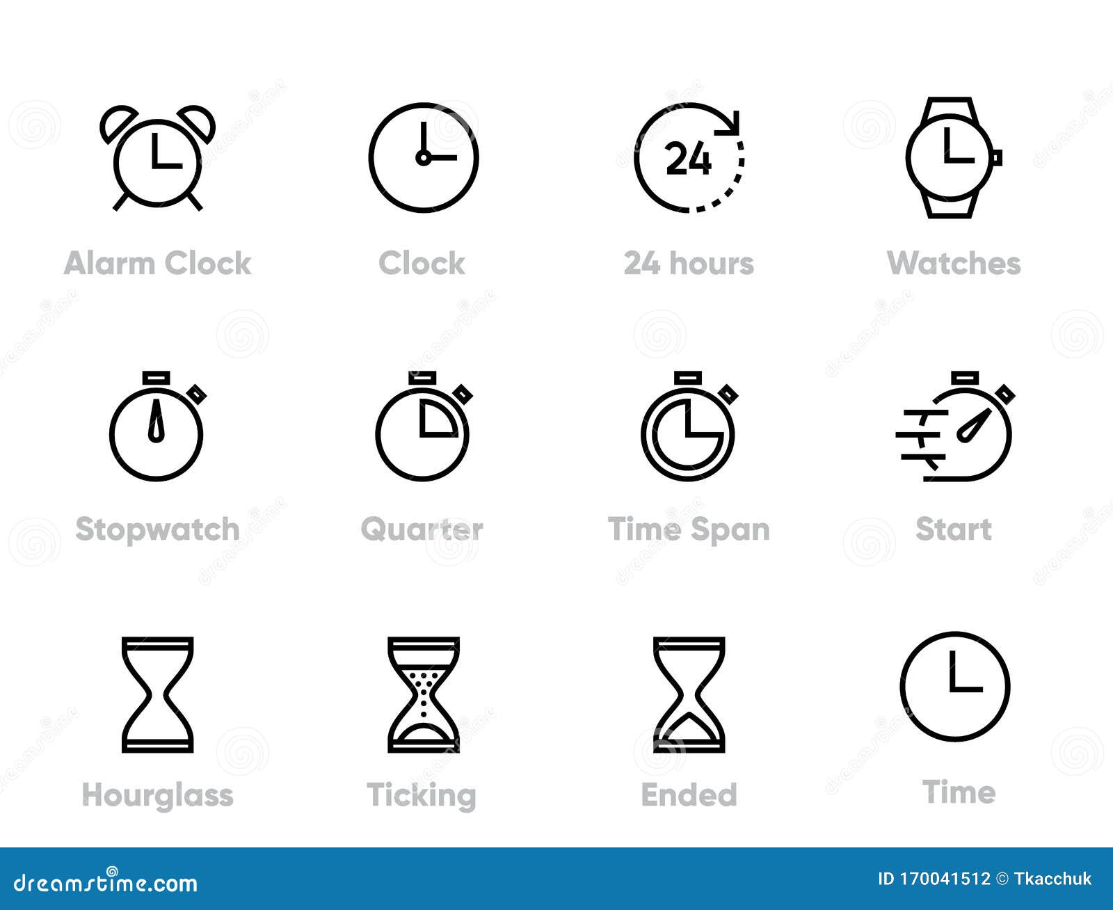 Time, Stopwatch and Clock Editable Line Icons Stock Vector ...