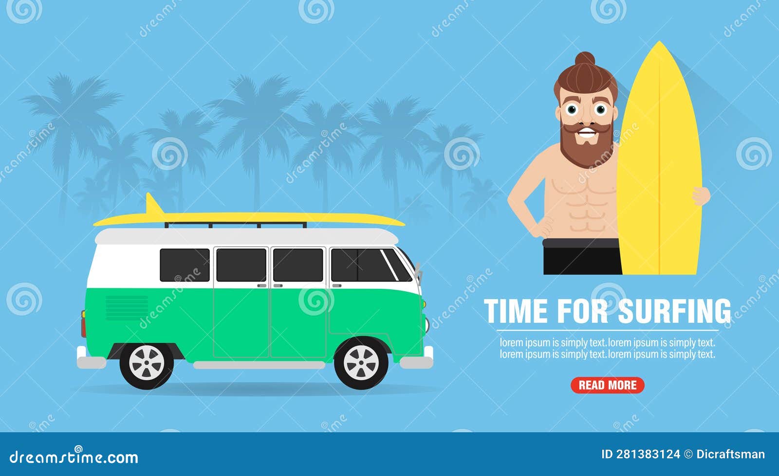 Time for Surfing Concept Design Flat Stock Vector - Illustration of element, beach: 281383124