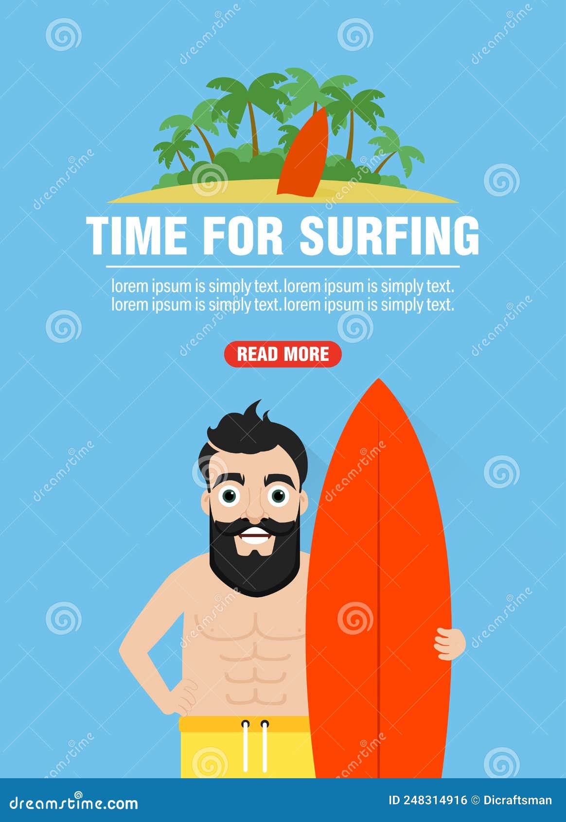 Time for Surfing. Surfer Concept Design Flat Banner Stock Vector ...
