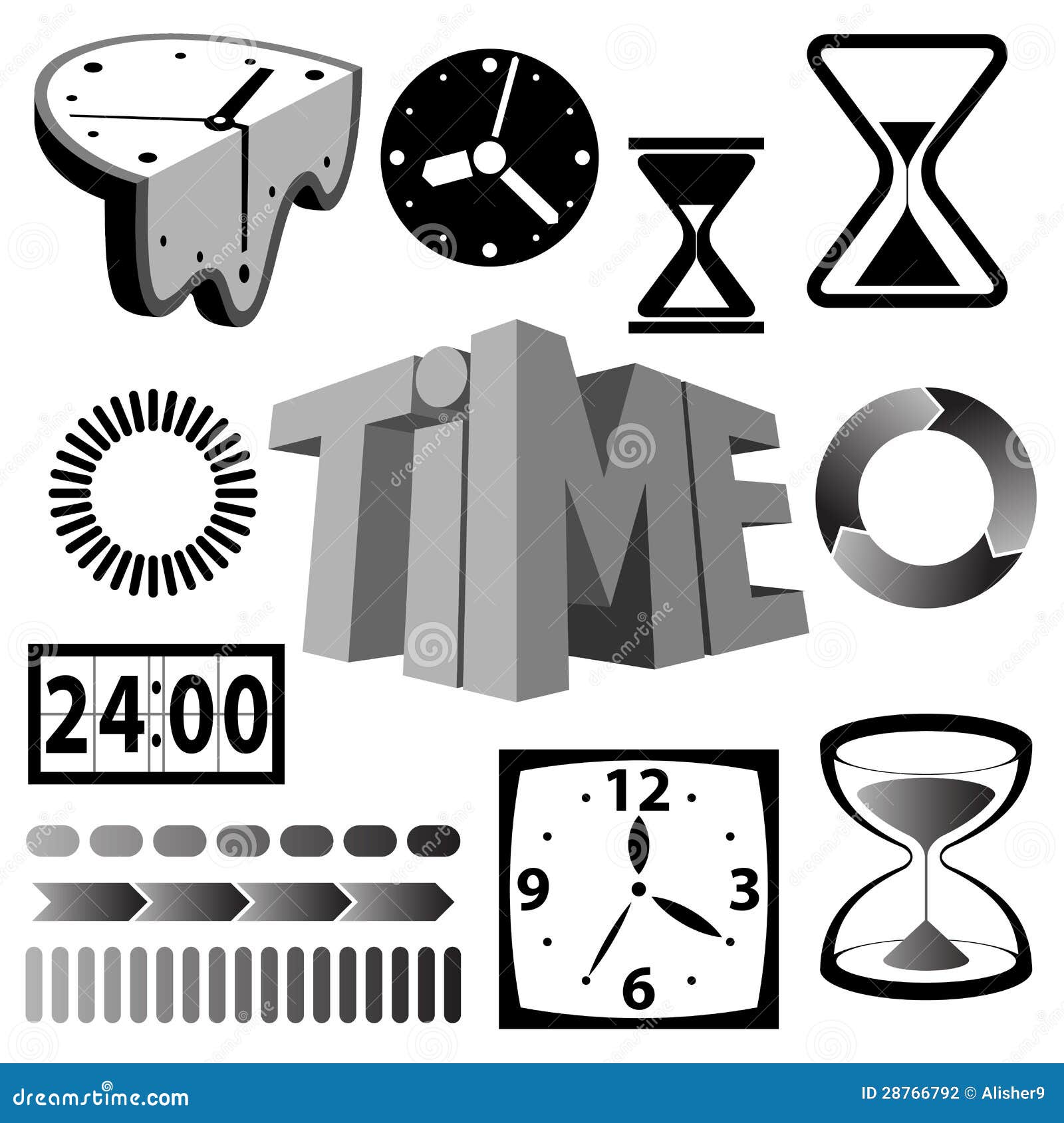 Time symboler och symboler vektor illustrationer. Illustration av meny ...