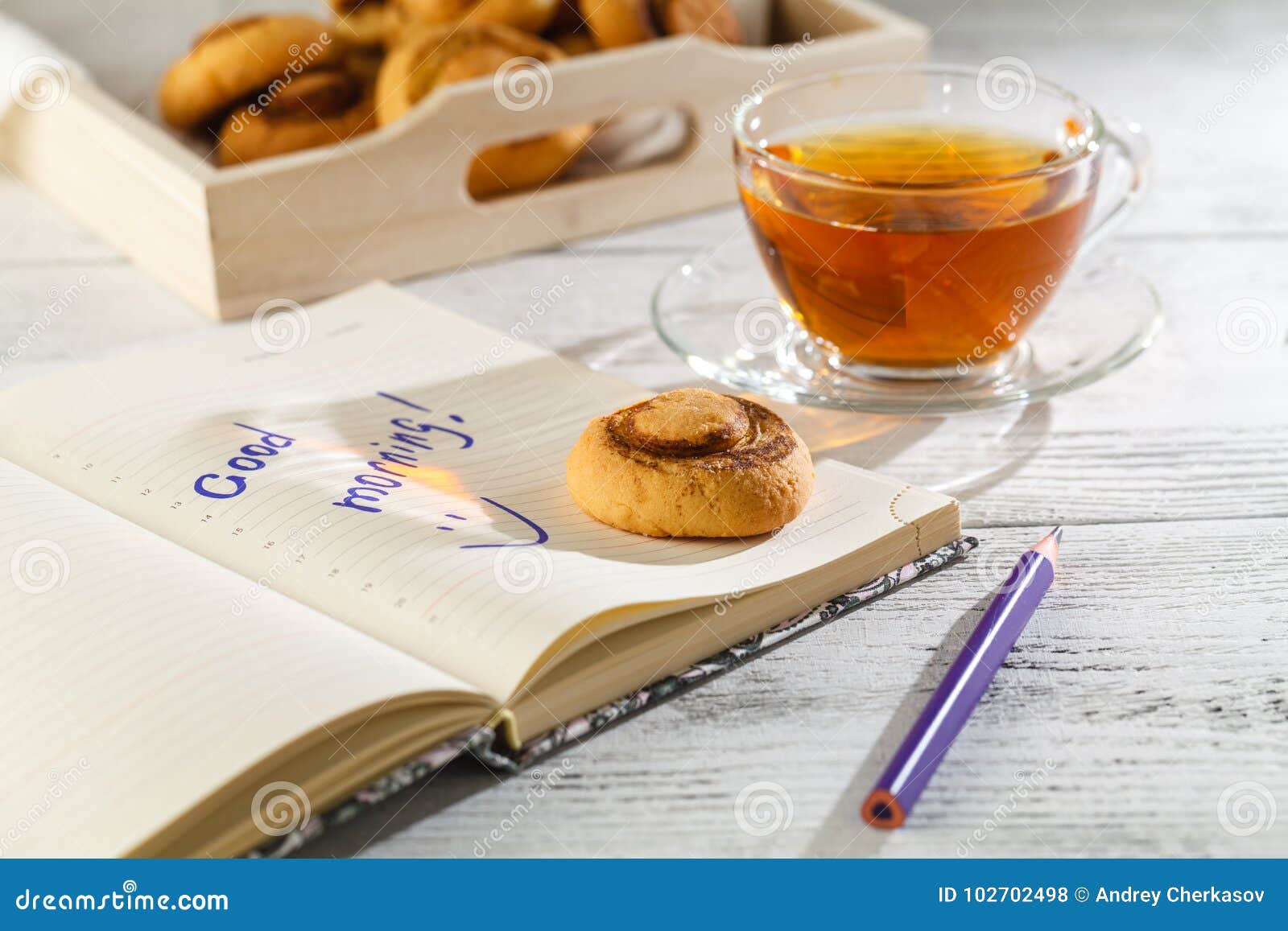 Time of Tea Break on the Table Top View. Beautiful Tablecloth Wi Stock ...