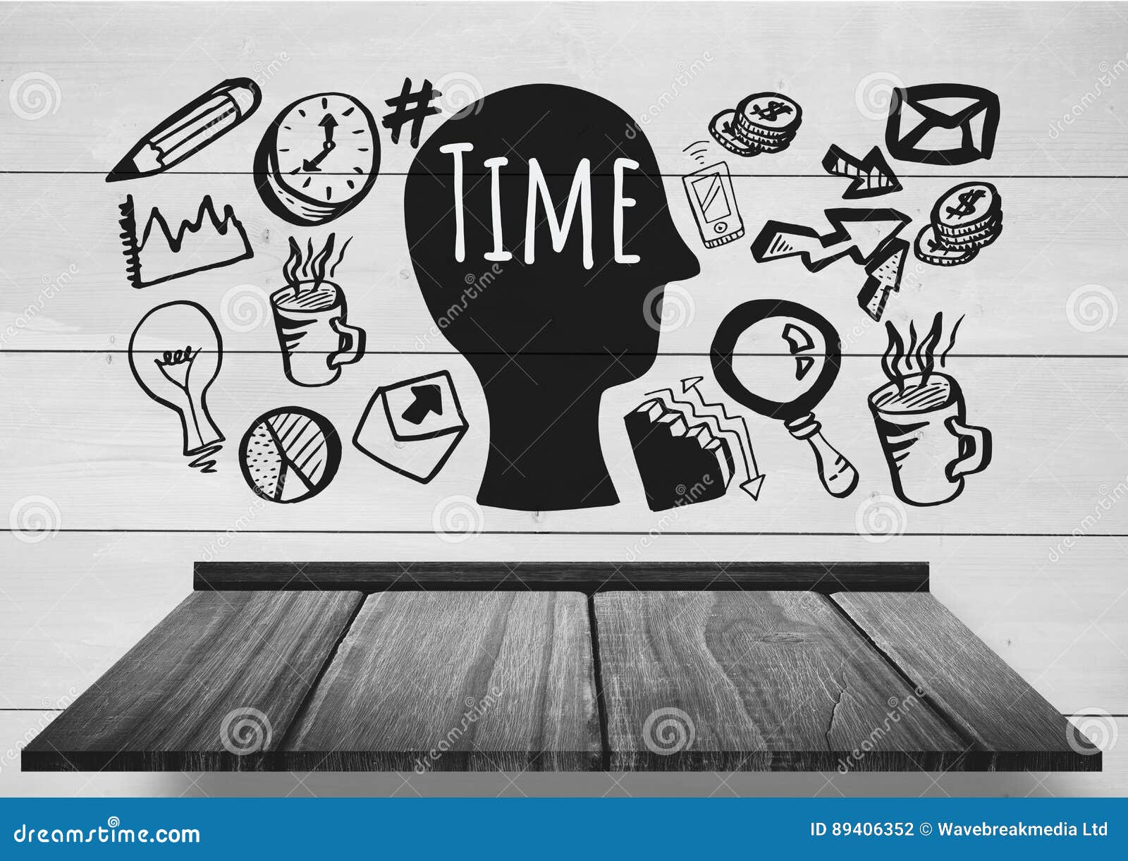 Time Text with Drawings Graphics Stock Illustration - Illustration of ...