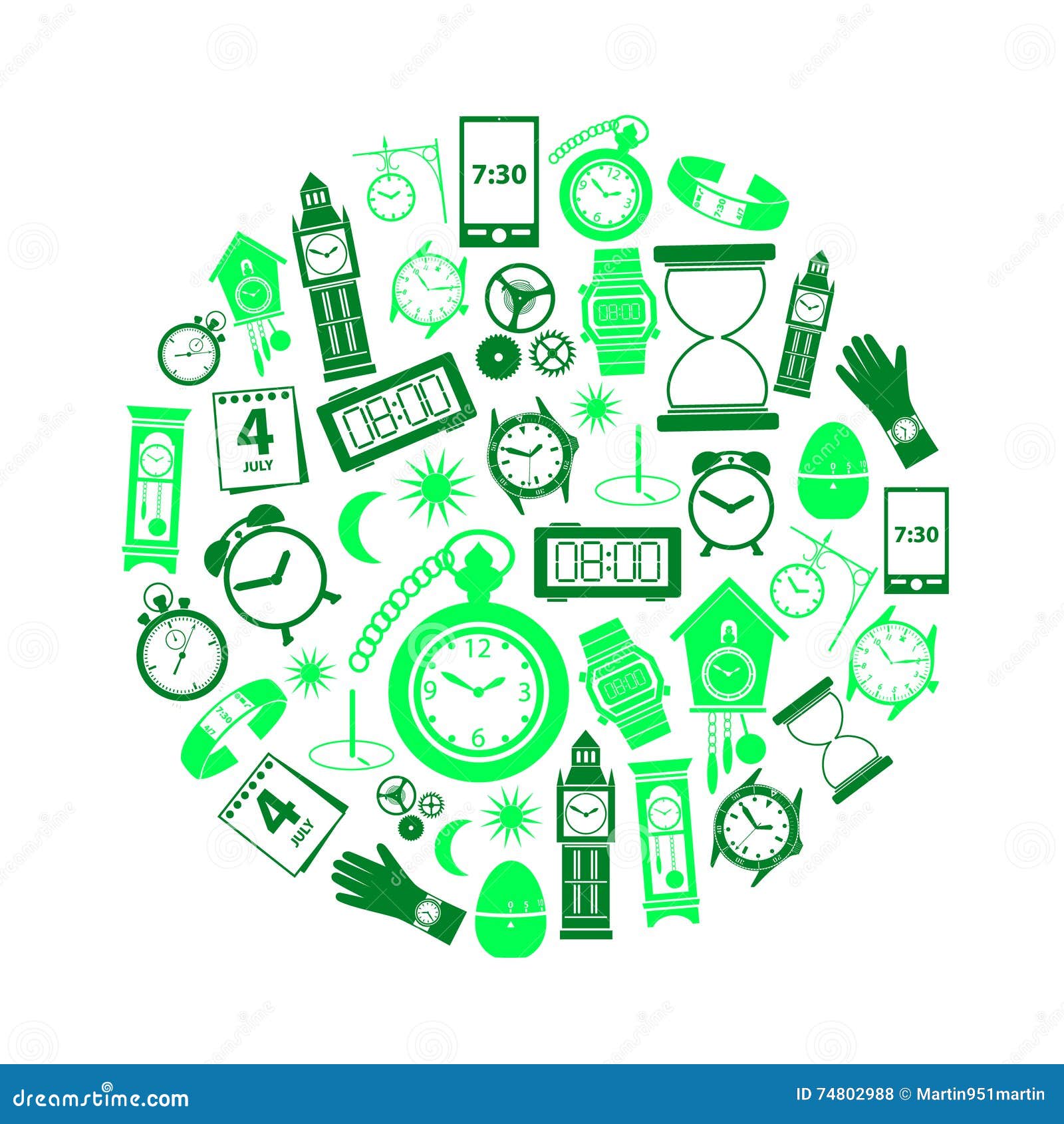 Time Theme Modern Simple Green Icons in Circle Eps10 Stock Vector ...