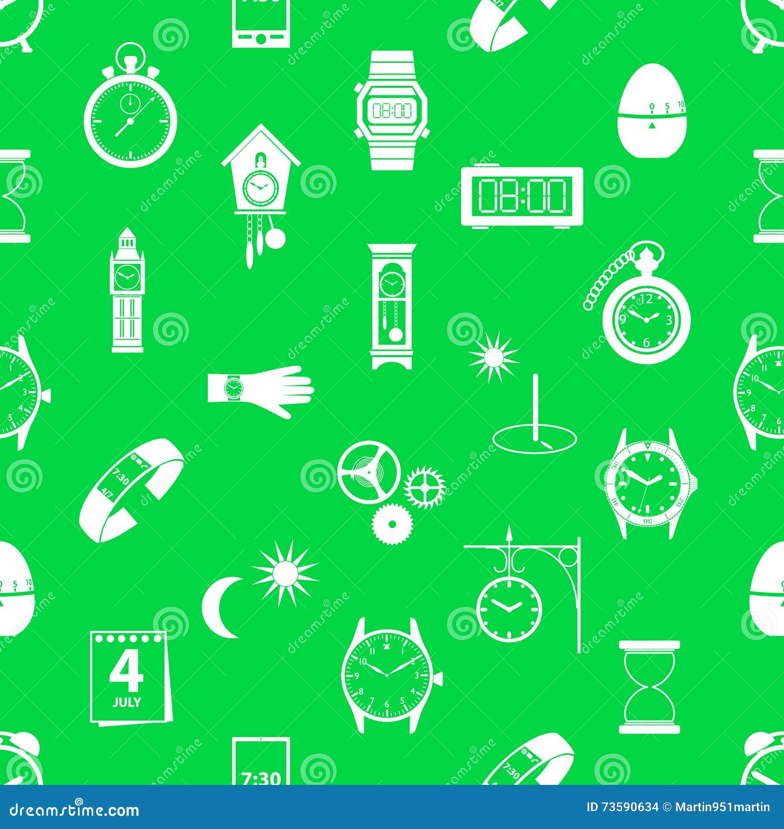 Time Theme Modern Simple Icons Seamless Green Pattern Eps10 Stock ...