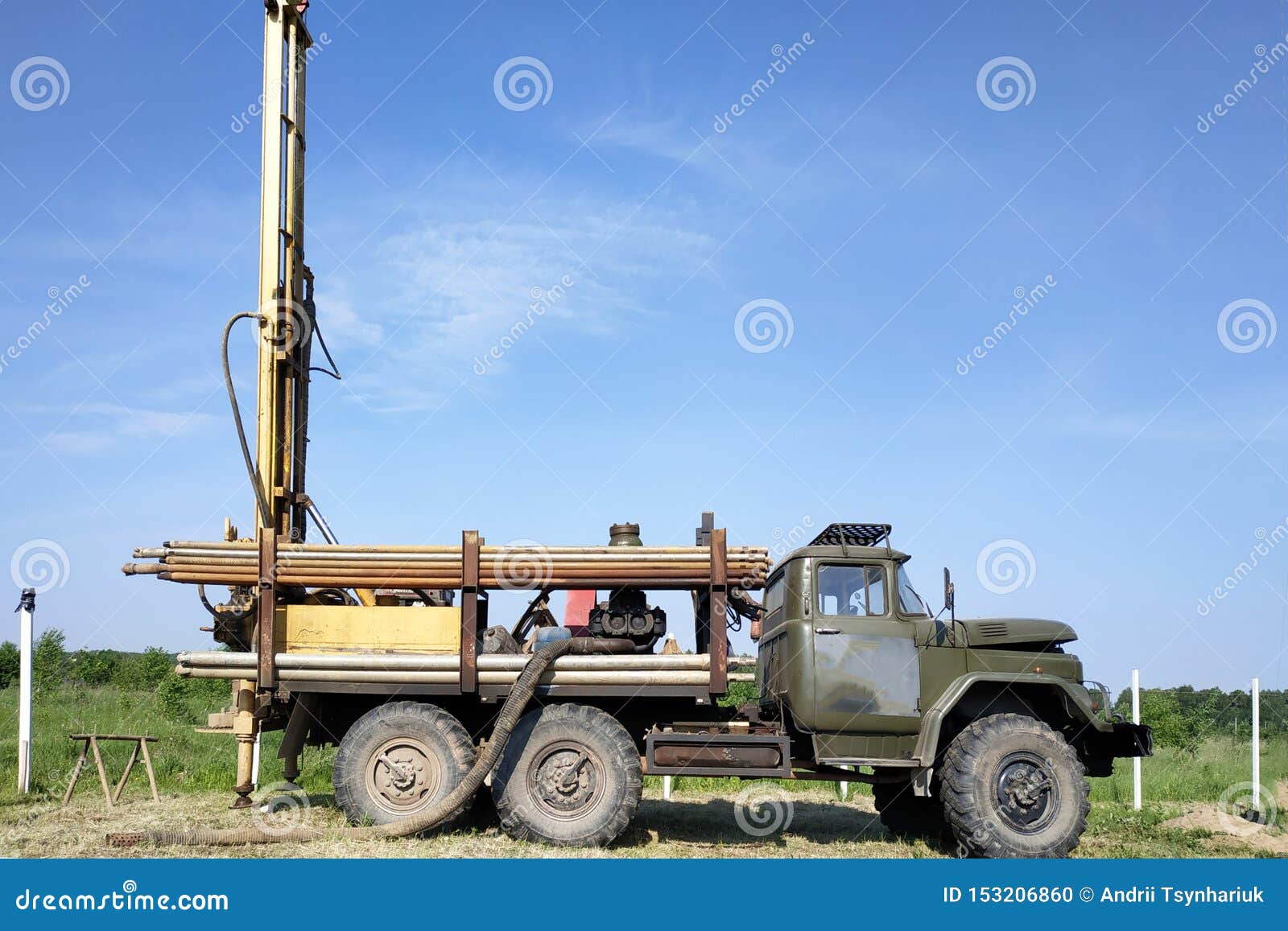 At the Time There is a Large Car that Drills a Well To the Water Stock ...