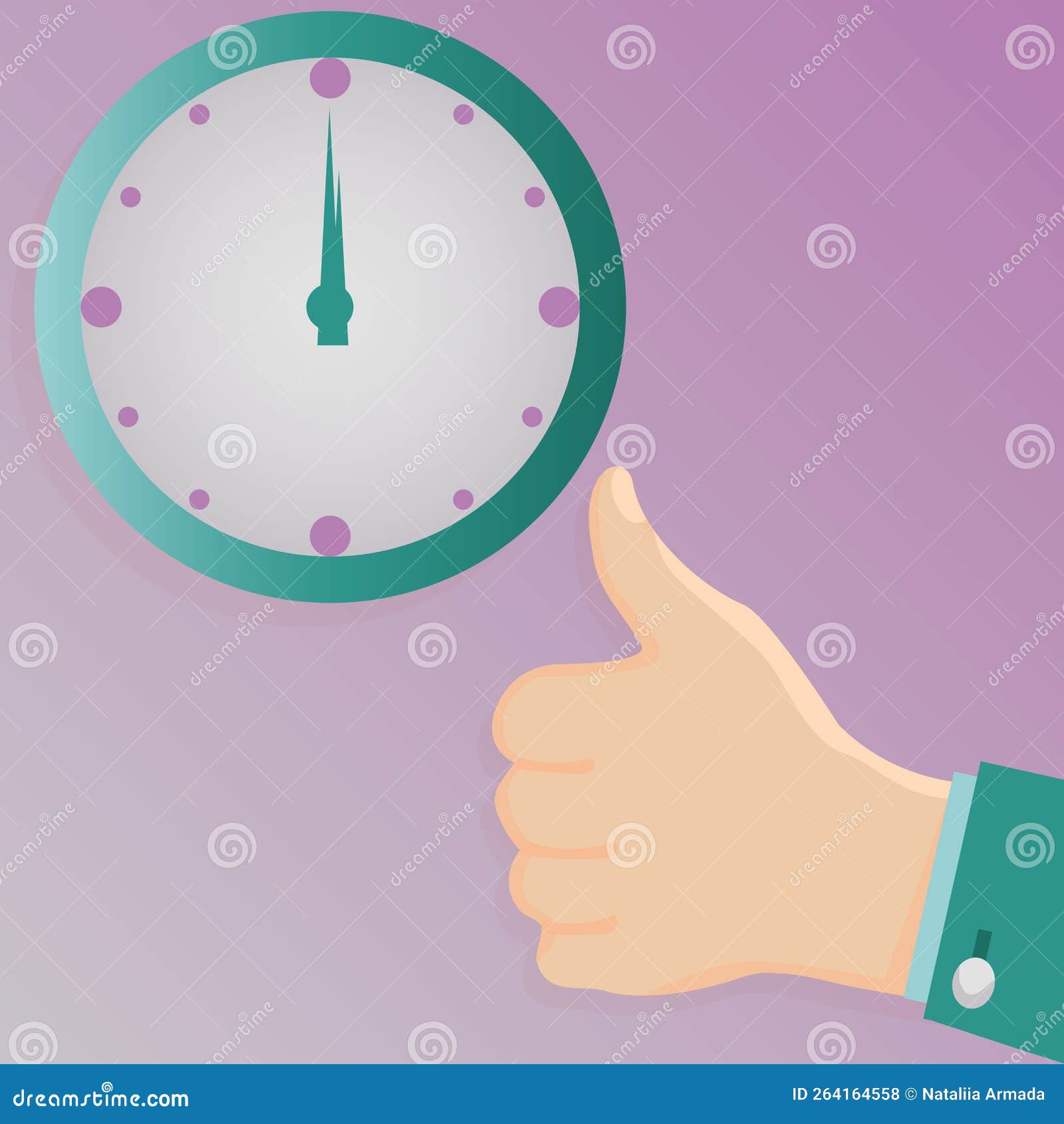 Time is 12 am and Thumbs Up. Time for Lunch. Stock Vector ...