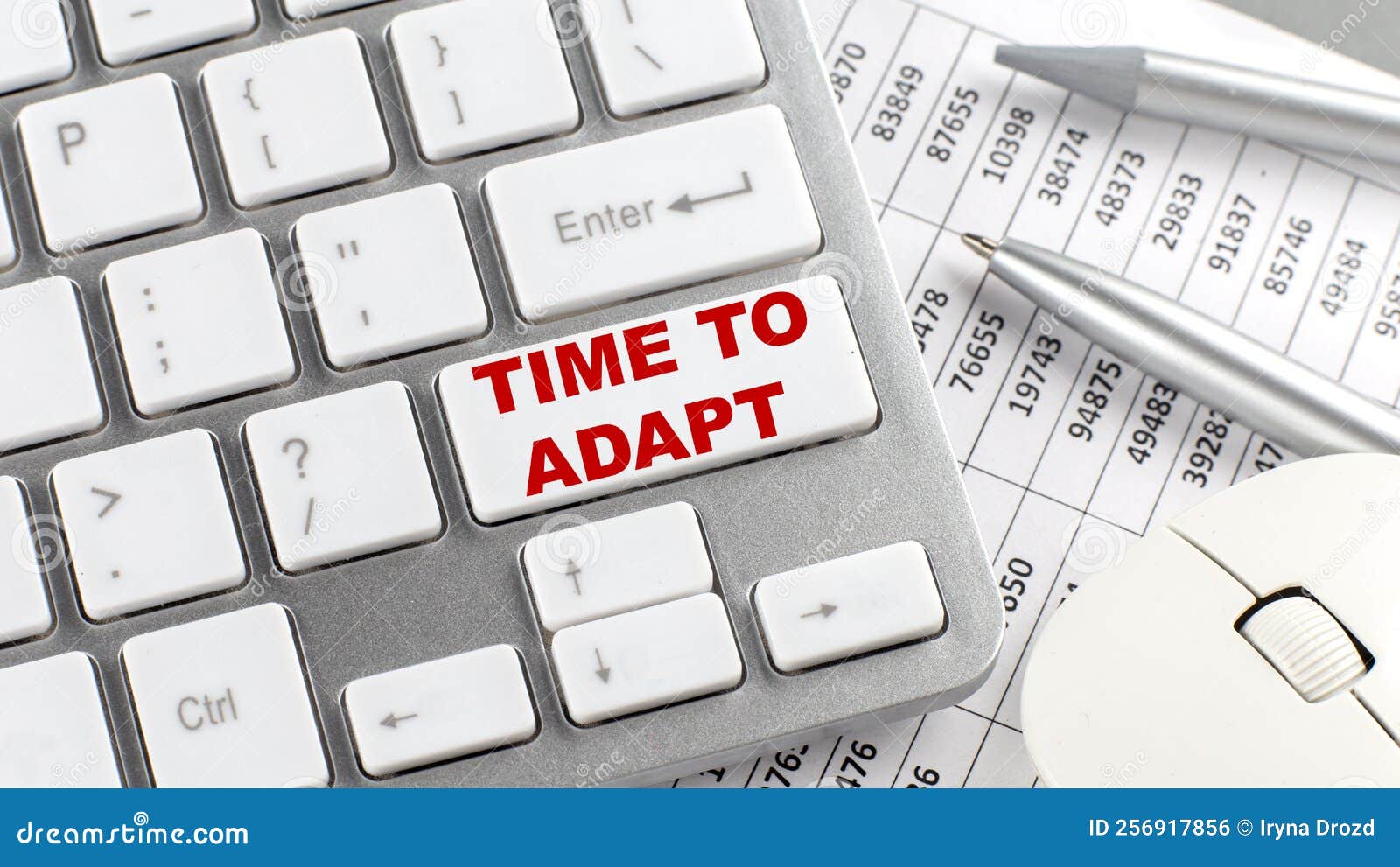 TIME TO ADAPT Text on Keyboard Wirh Chart and Pencil Stock Photo ...