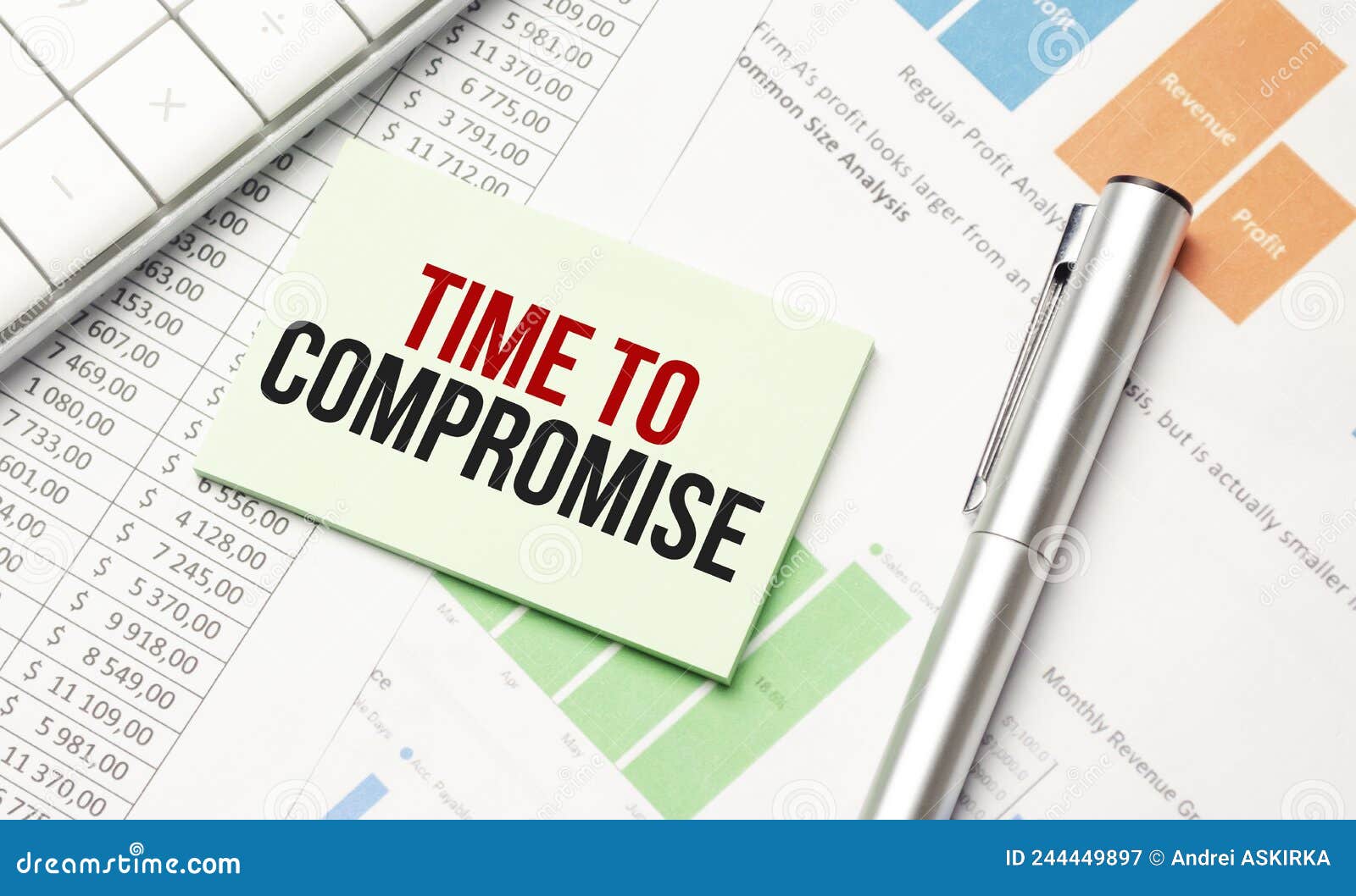 TIME TO COMPROMISE Text on the Sticker on Diagram Background Stock ...
