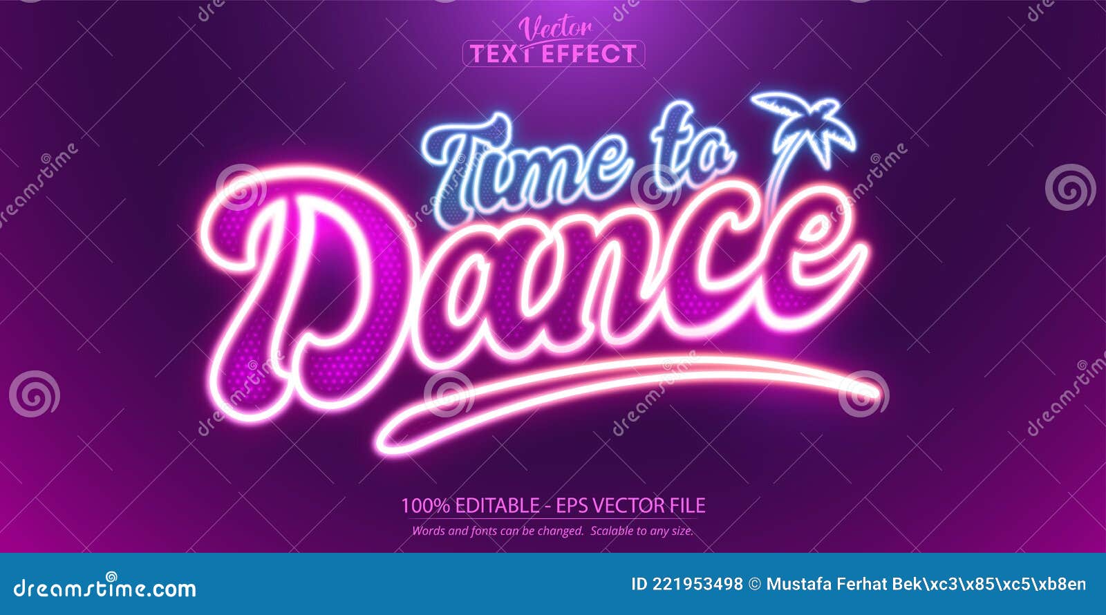 Time To Dance Text, Neon Style Editable Text Effect Stock Vector ...