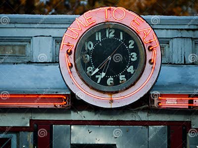Time To Eat Diner Neon Clock Stock Image - Image of luncheon, coffee ...