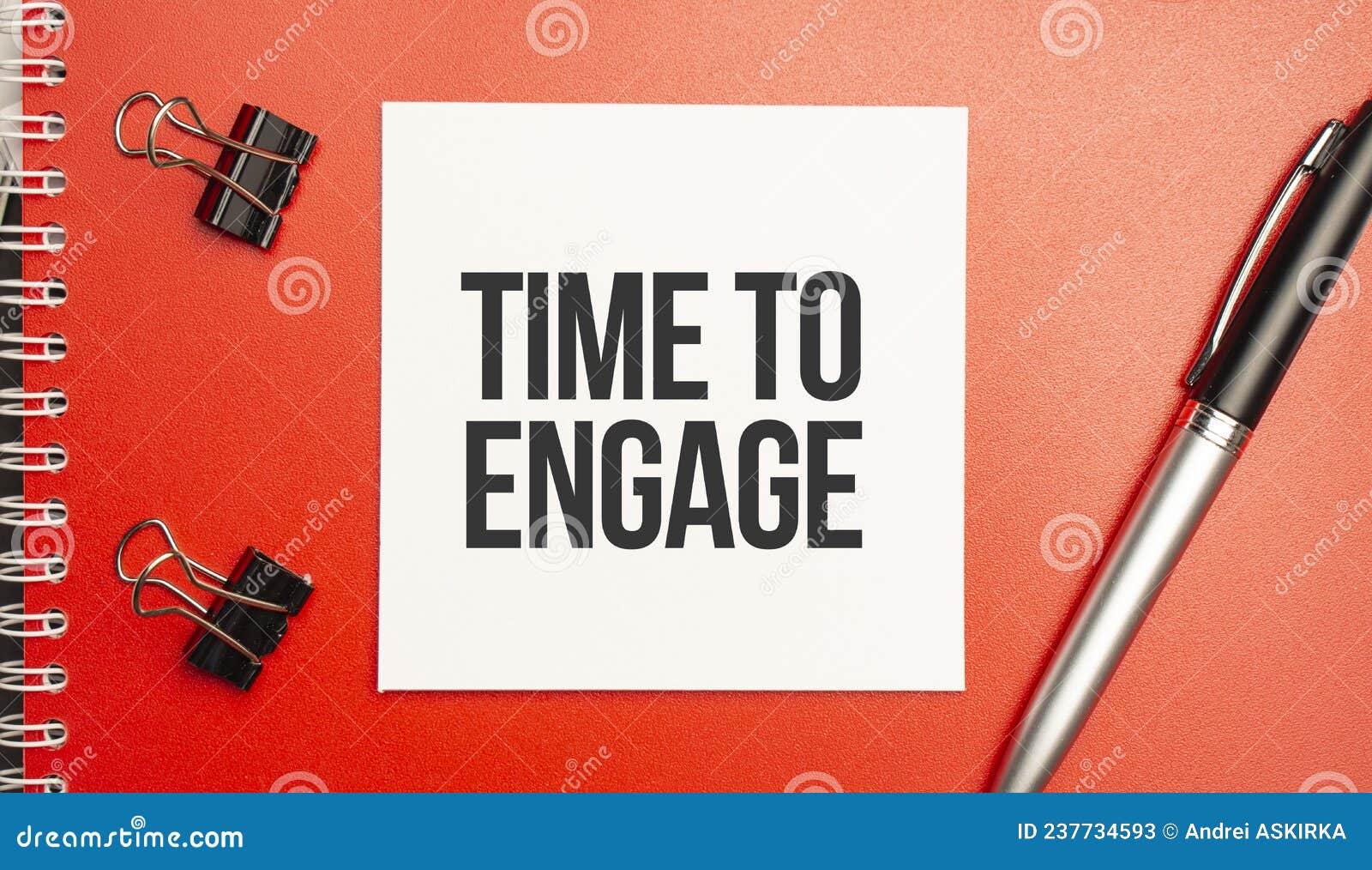 Time To Engage Sign on Sheet of Paper on the Red Notepad with Pen Stock ...
