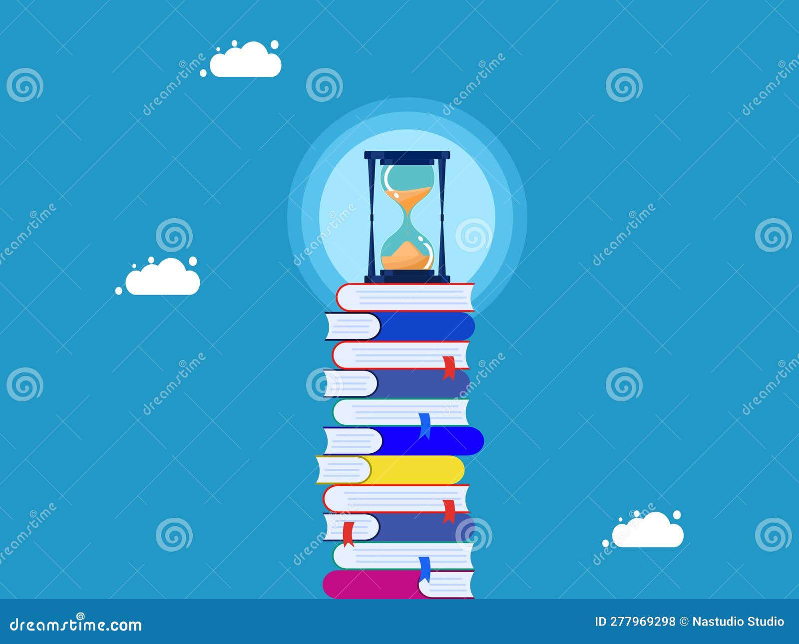 Time To Learn. Hourglass on a High Stack of Books Vector Stock Vector ...