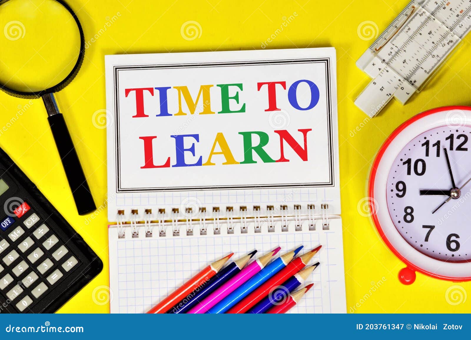 Time To Learn. the Inscription of Text in a School Notebook Stock Image ...