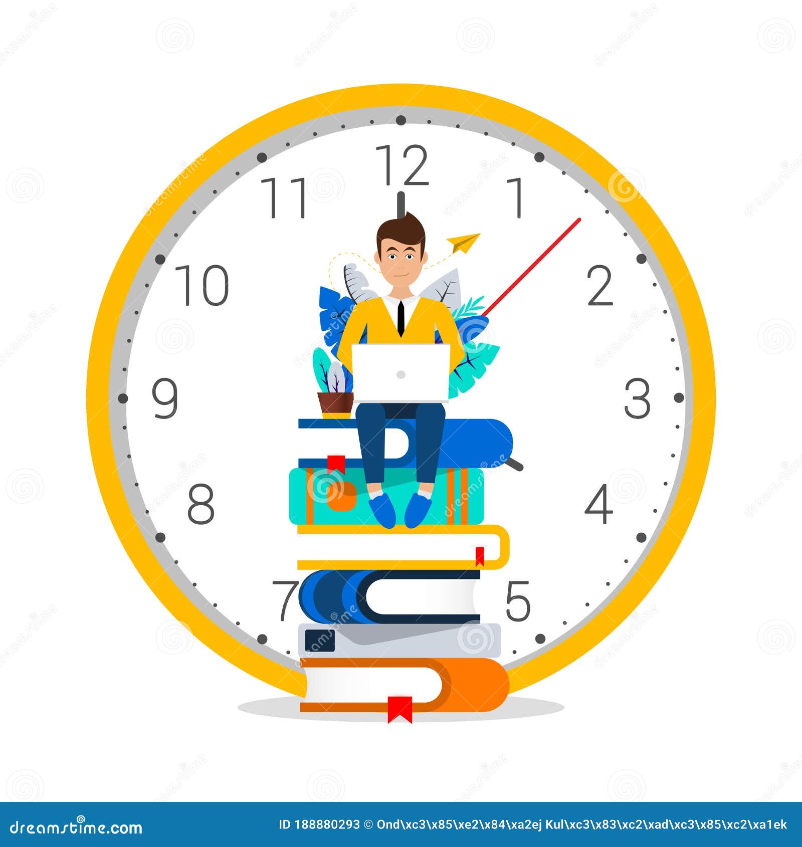 Time To Learn. Student Sitting on Books with Computer Stock Vector ...