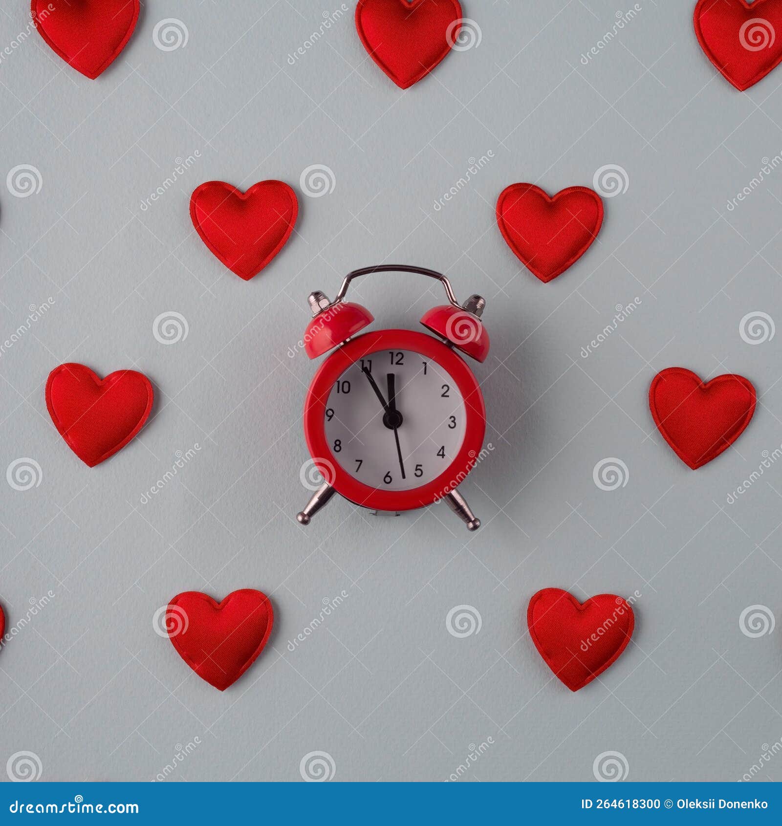 Time To Love Concept from Small Red Hearts with Clock on Blue ...