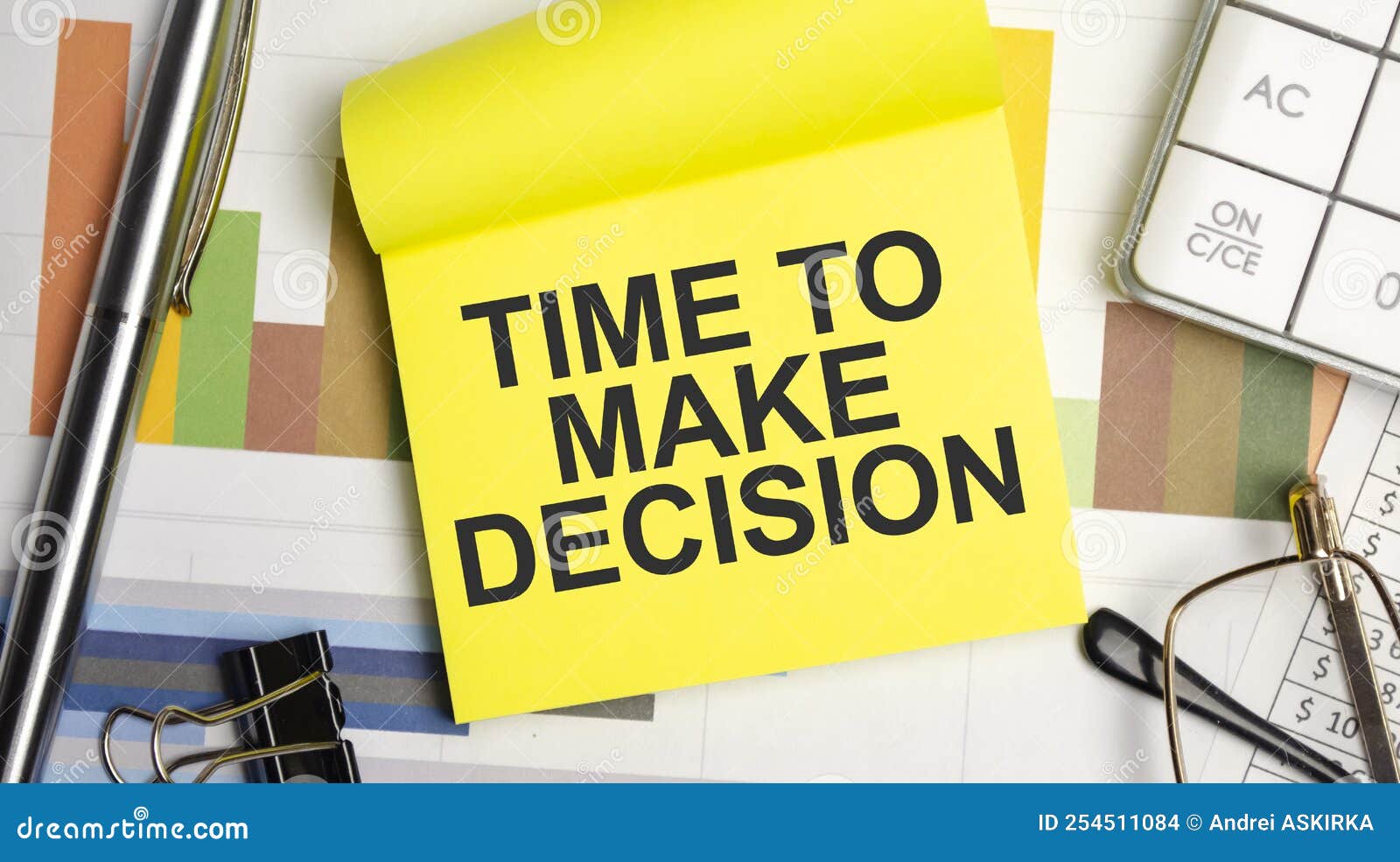 TIME To Make Decision Text on the Yellow Paper with Pen and Glasses ...