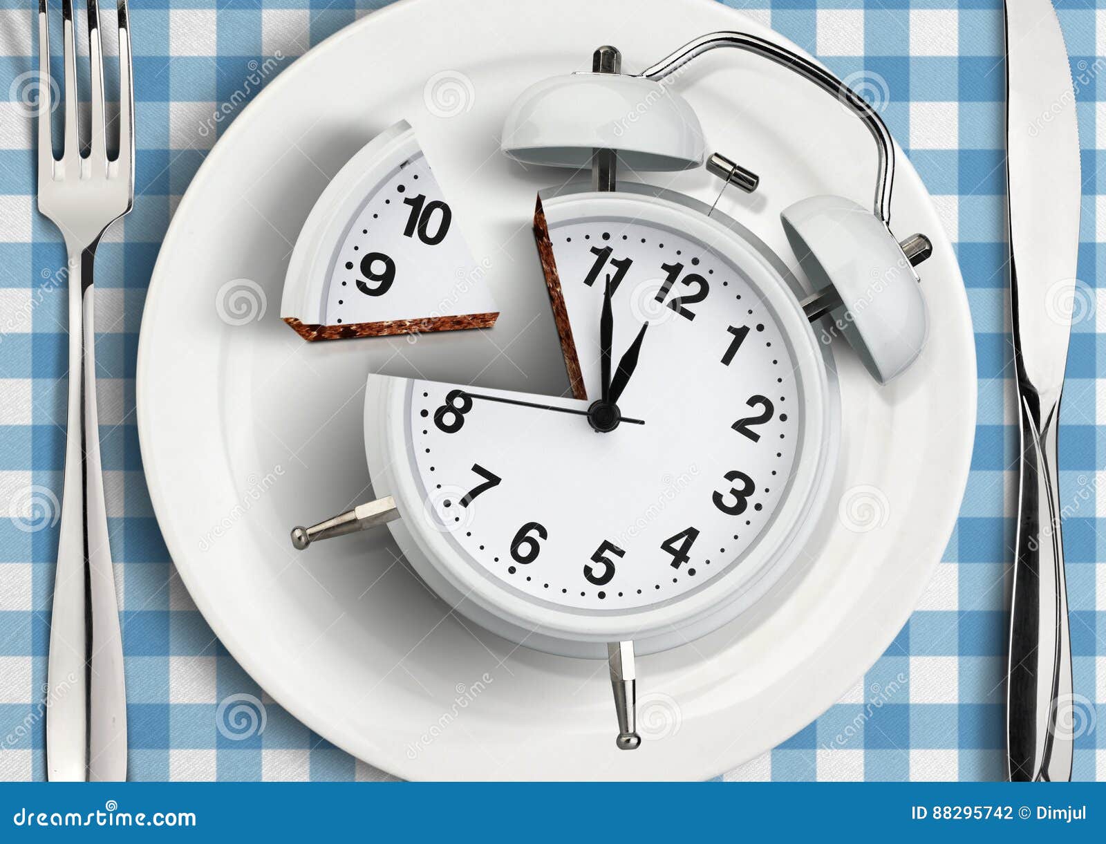 Time To Meal Concept, Cut Clock on Plate. Top View Stock Photo - Image ...