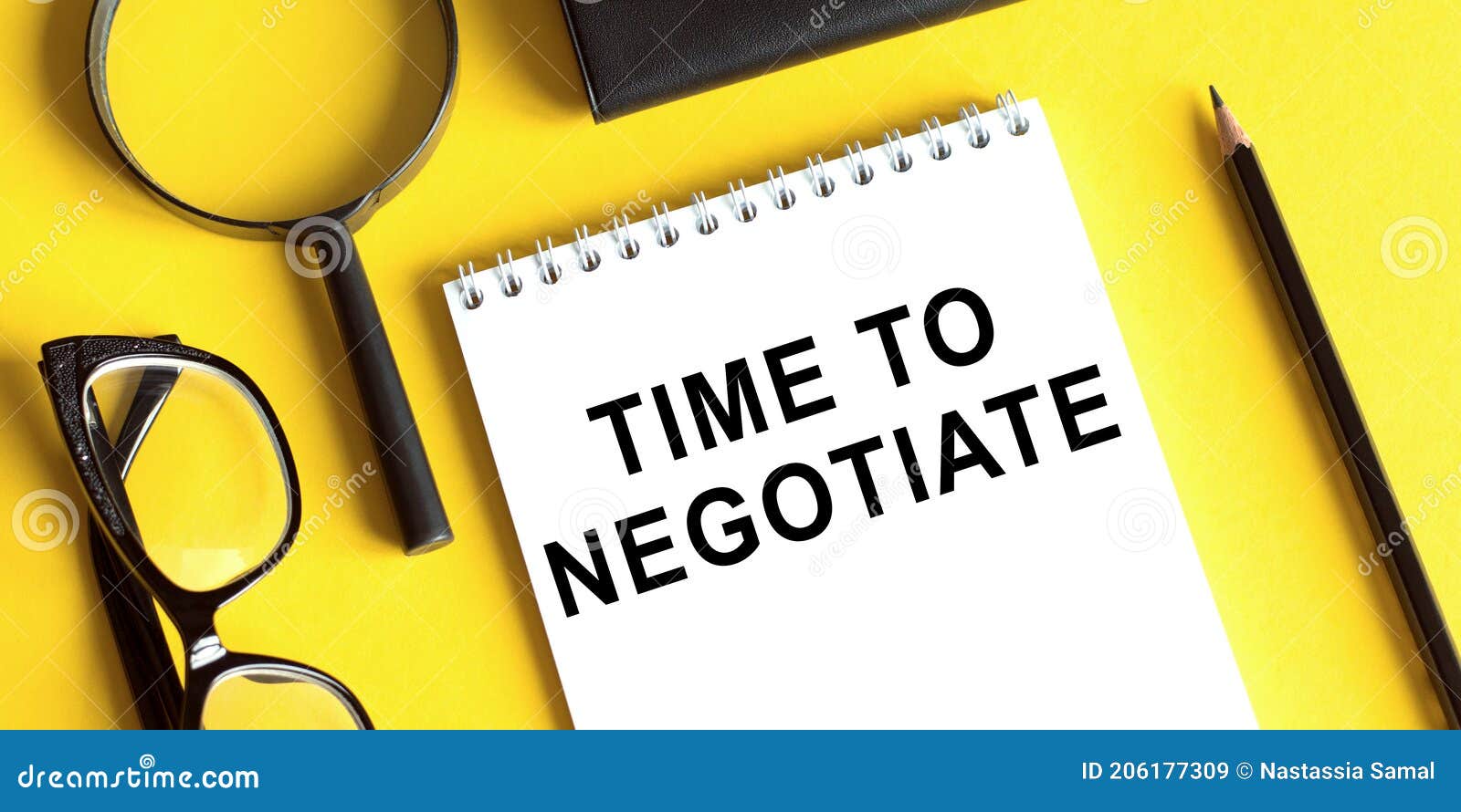 Time To Negotiate on a Notebook on Yellow Desk Stock Image - Image of ...