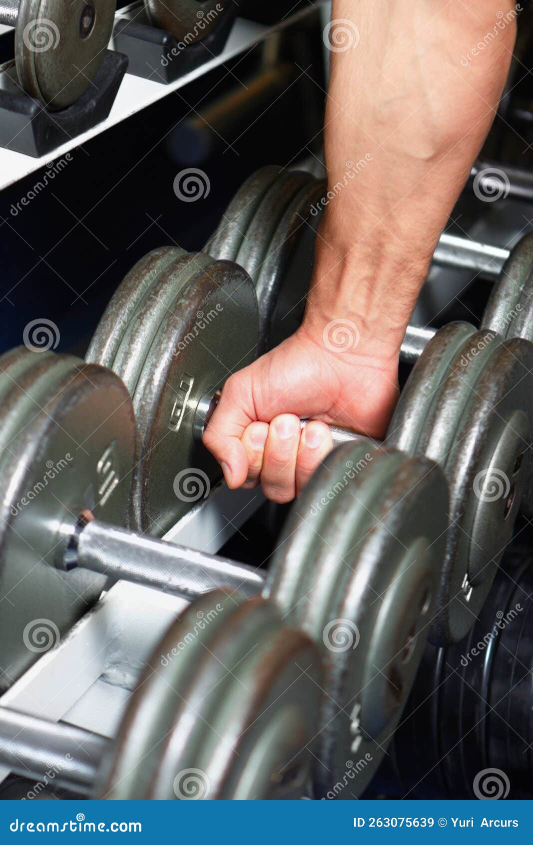 Time To Pump that Iron. Cropped Image of a Man Picking Up a Dumbell ...