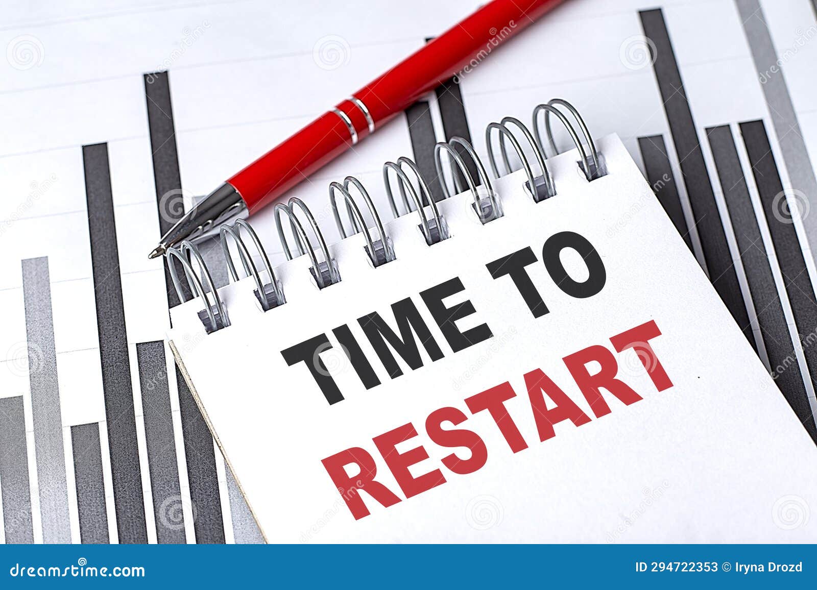 TIME TO RESTART Text Written on Notebook with Pen on Chart Stock Image ...