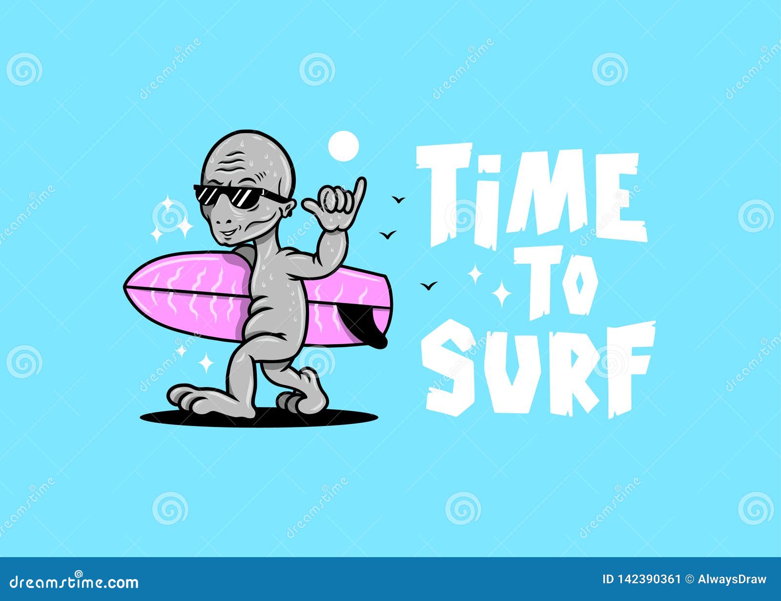 TIME TO SURF COOL ALIEN SHAKA COLOR Stock Vector - Illustration of ...