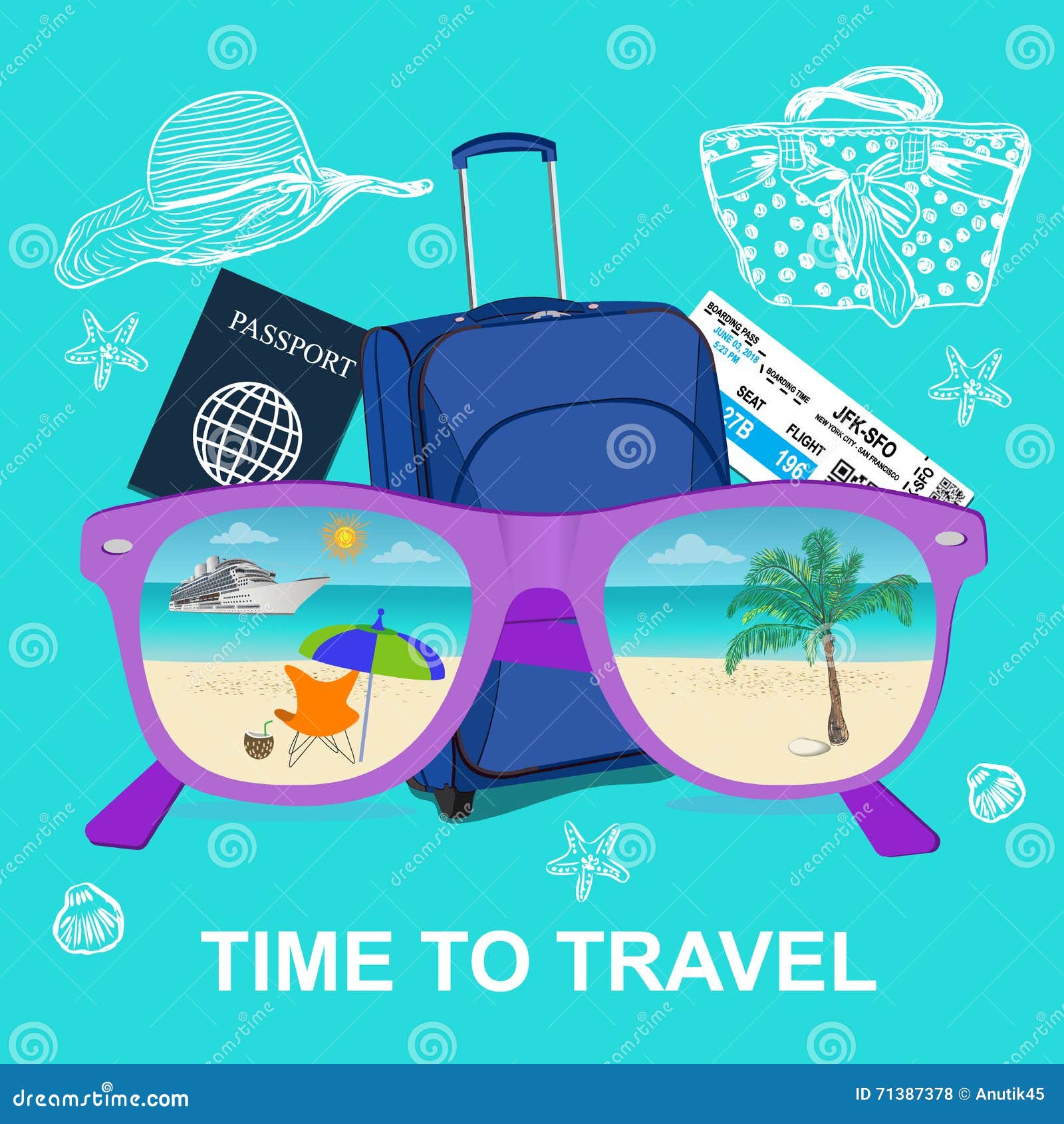 Time To Travel Concept, Vocation, Vector Illustration Stock Vector ...