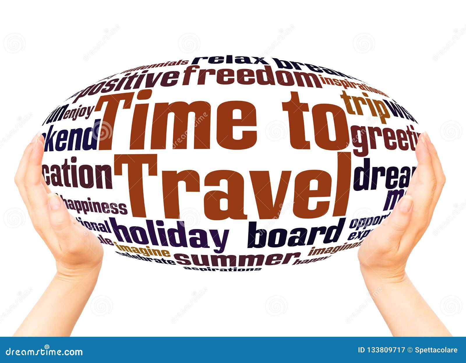 Time To Travel Word Cloud Hand Sphere Concept Stock Image - Image of ...