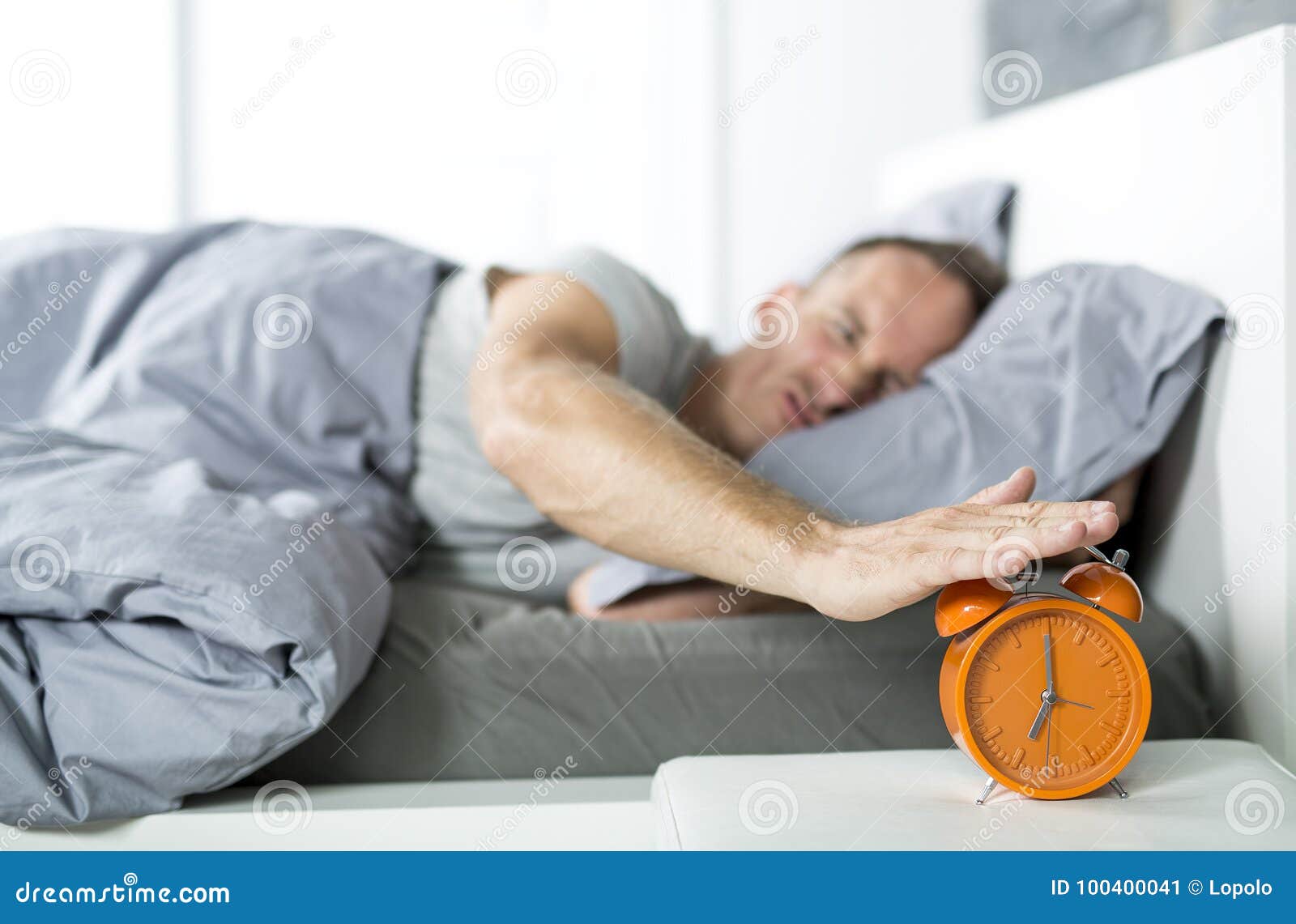 Time To Wake Up. Tired Man in the Bed Stock Image - Image of ...
