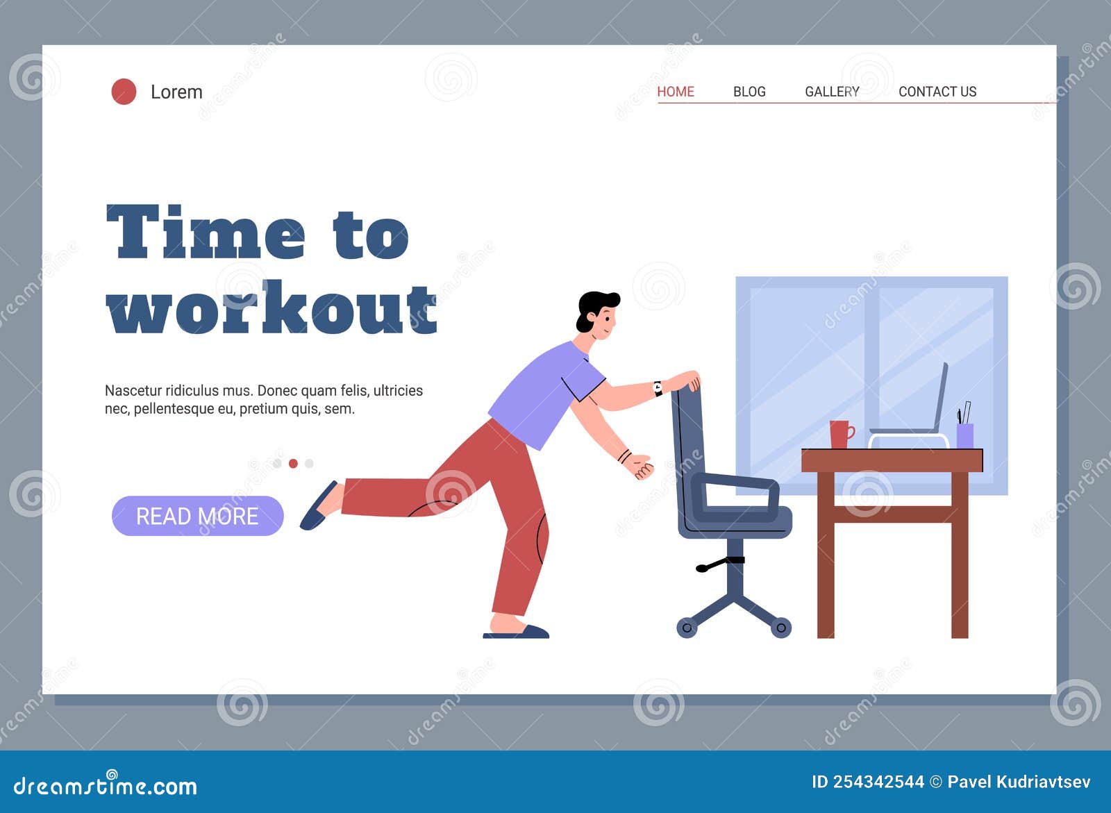 Time To Workout Webpage with Office Worker Exercising at Workplace ...