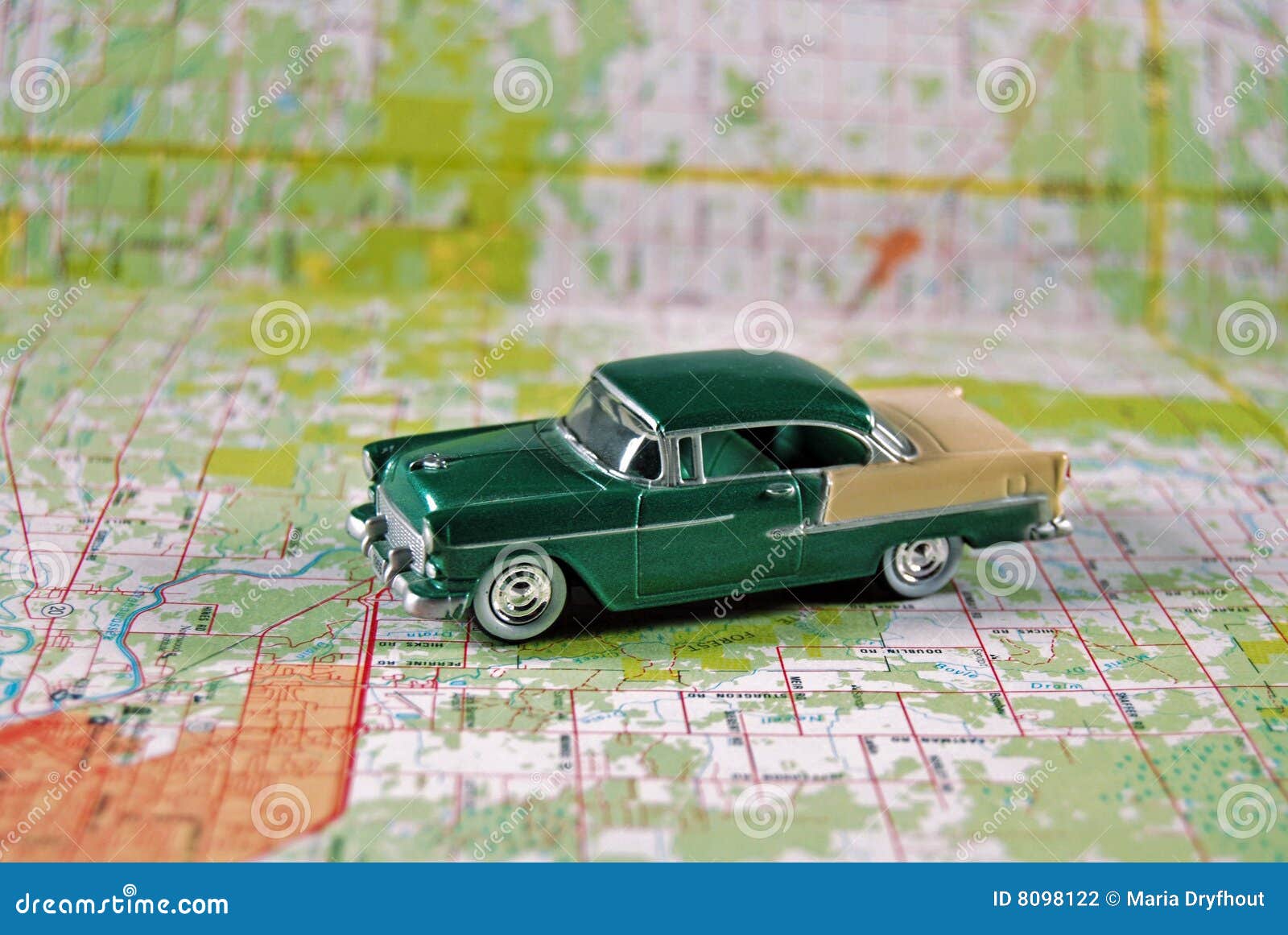 Retro car on road map stock photo. Image of sign, vehicle - 8098122