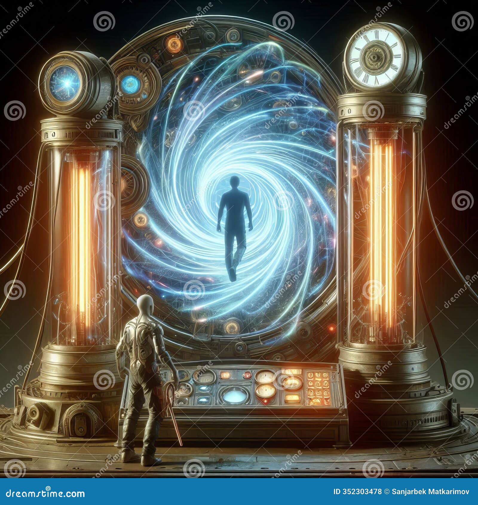 Time Travel Device Activation a Complex Machine with Glowing Dia Stock ...