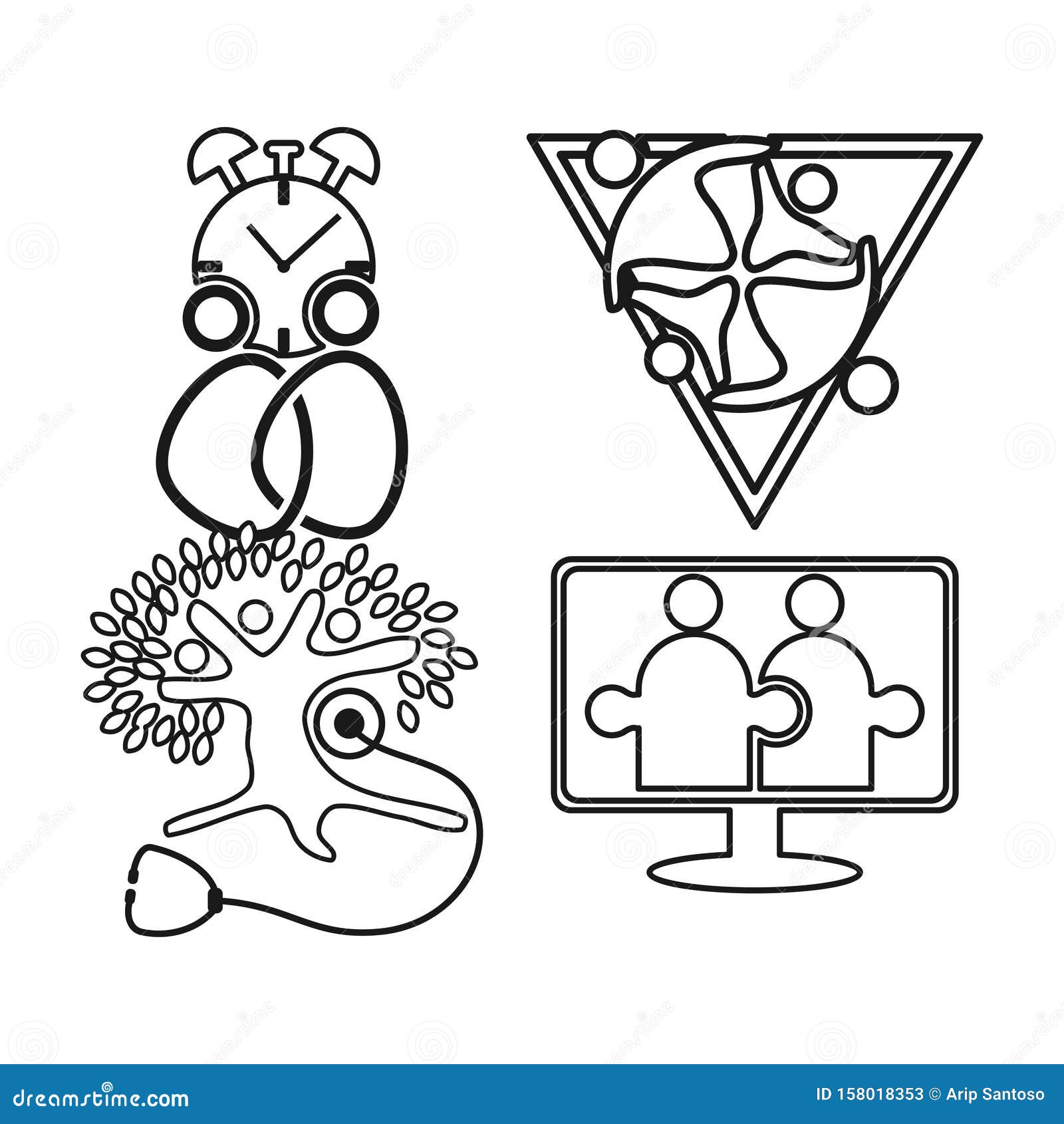 Time Tree Stethoscope Commitment Teamwork Together Outline Logo Stock Vector - Illustration of ...
