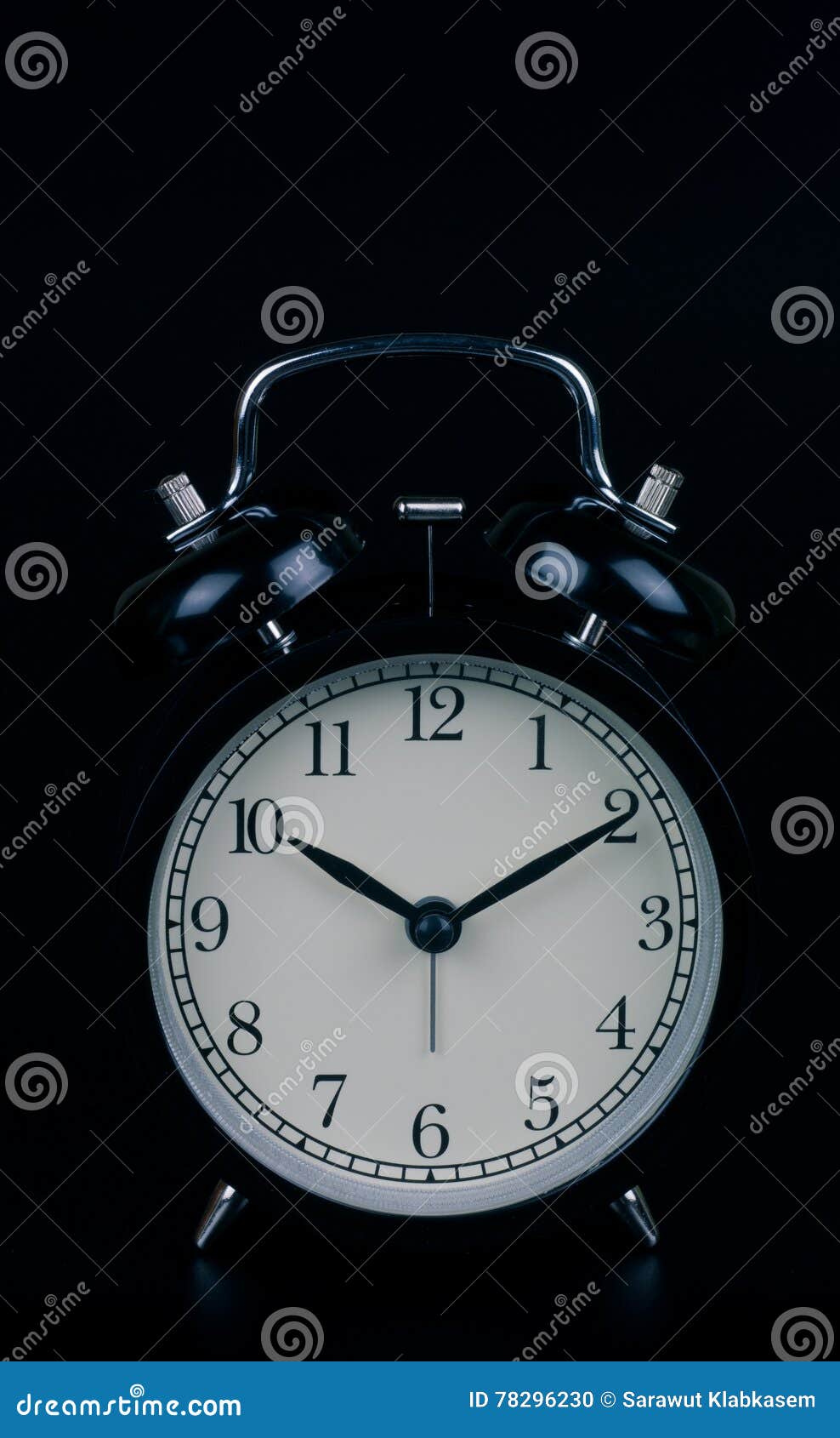 Time Is Up - Alarm Clock Standing Isolated On Black Background. Royalty ...