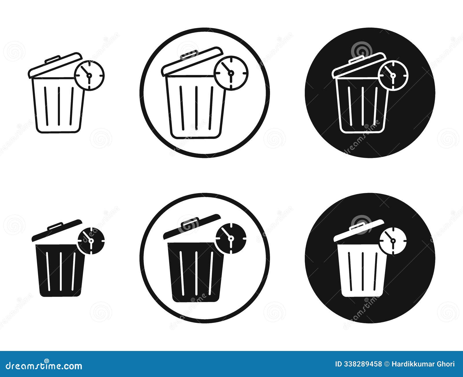 Time Waste Vector Icon Set in Black and White Outlines Stock Vector ...