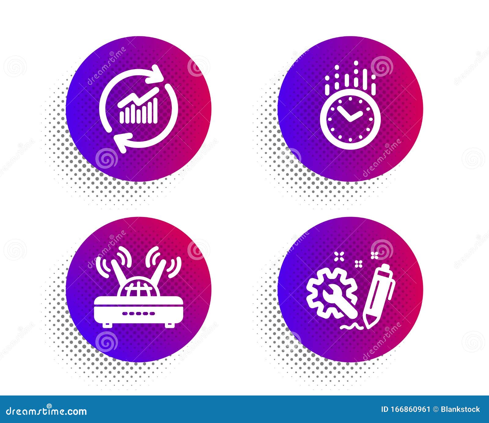 Time, Wifi and Update Data Icons Set. Engineering Sign. Clock, Internet ...