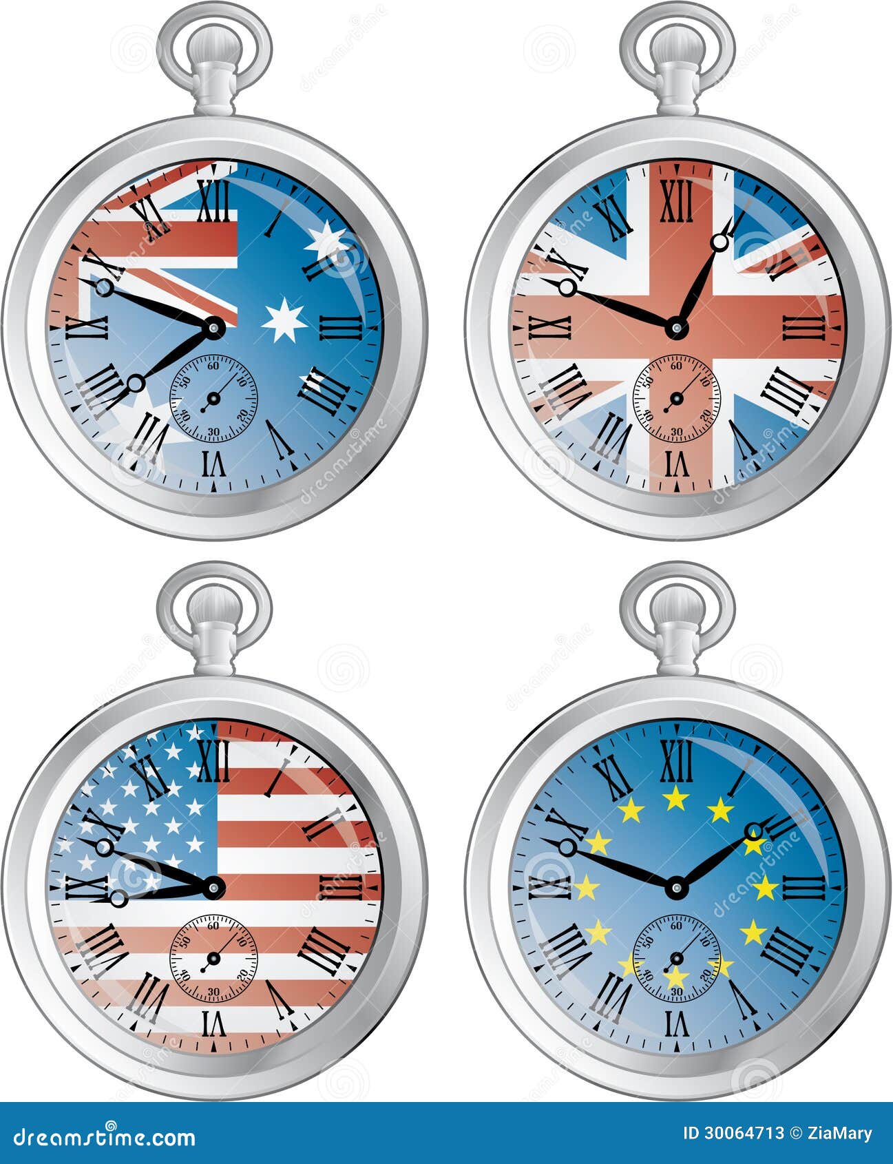 Clocks with flags stock vector. Illustration of time - 30064713