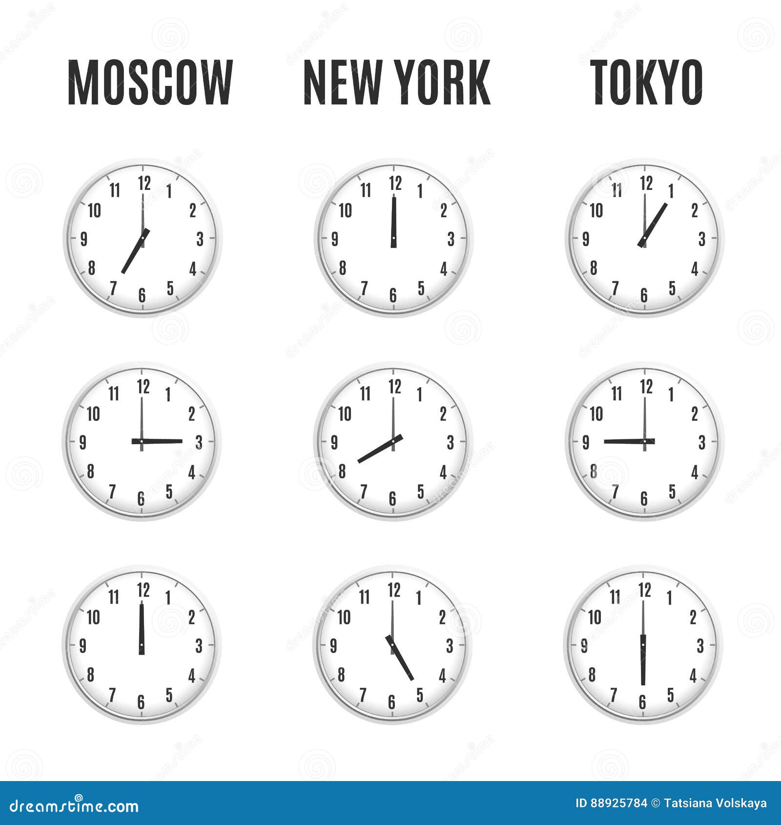 Time Zones Clocks Vector Template Stock Vector - Illustration of moscow ...