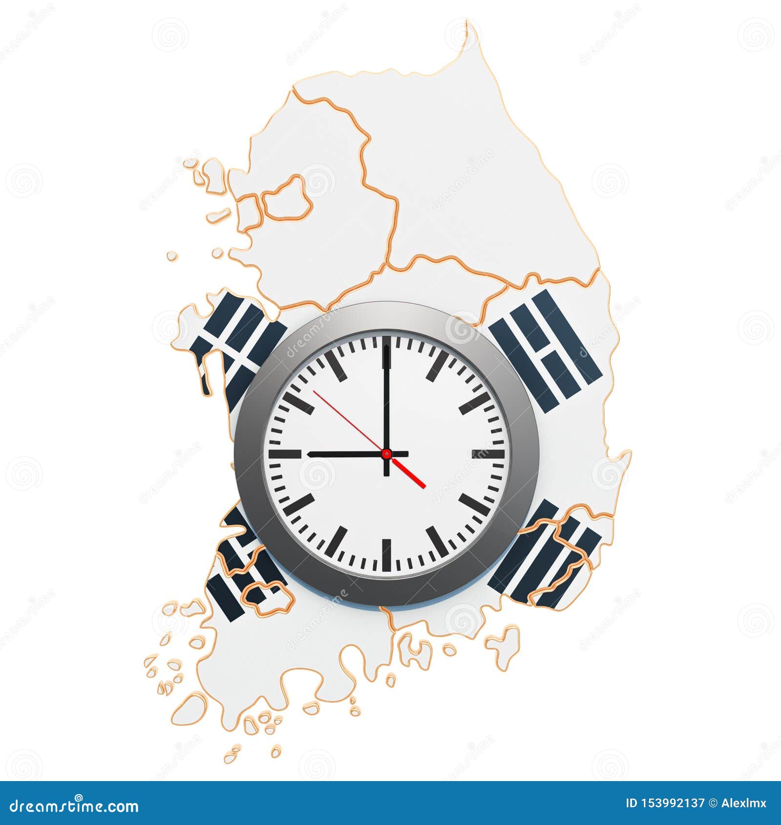 Time Zones in South Korea Concept. 3D Rendering Stock Illustration ...
