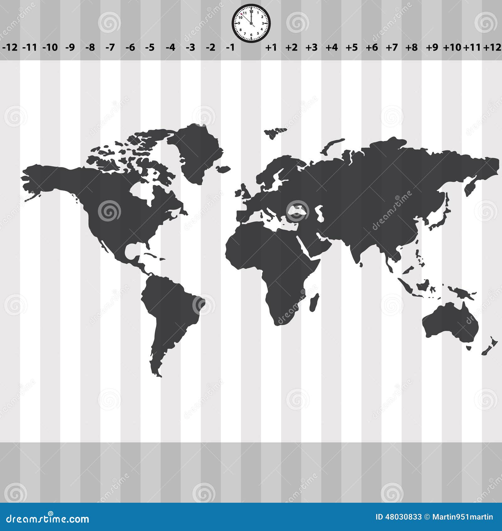 Time Zones World Map with Clock and Stripes Eps10 Stock Vector ...