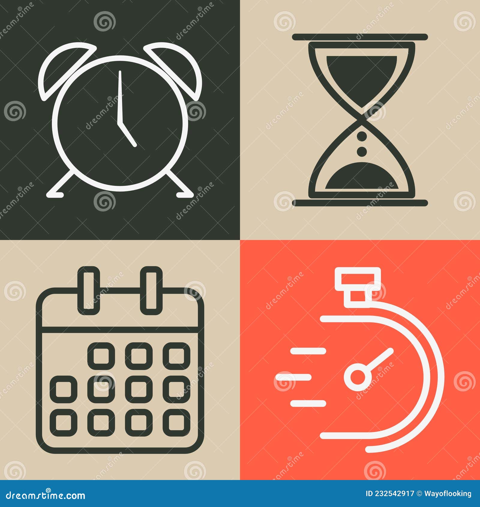 Time Icon Set. Alarm Clock, Hour Glass, Calendar and Stopwatch Icons ...