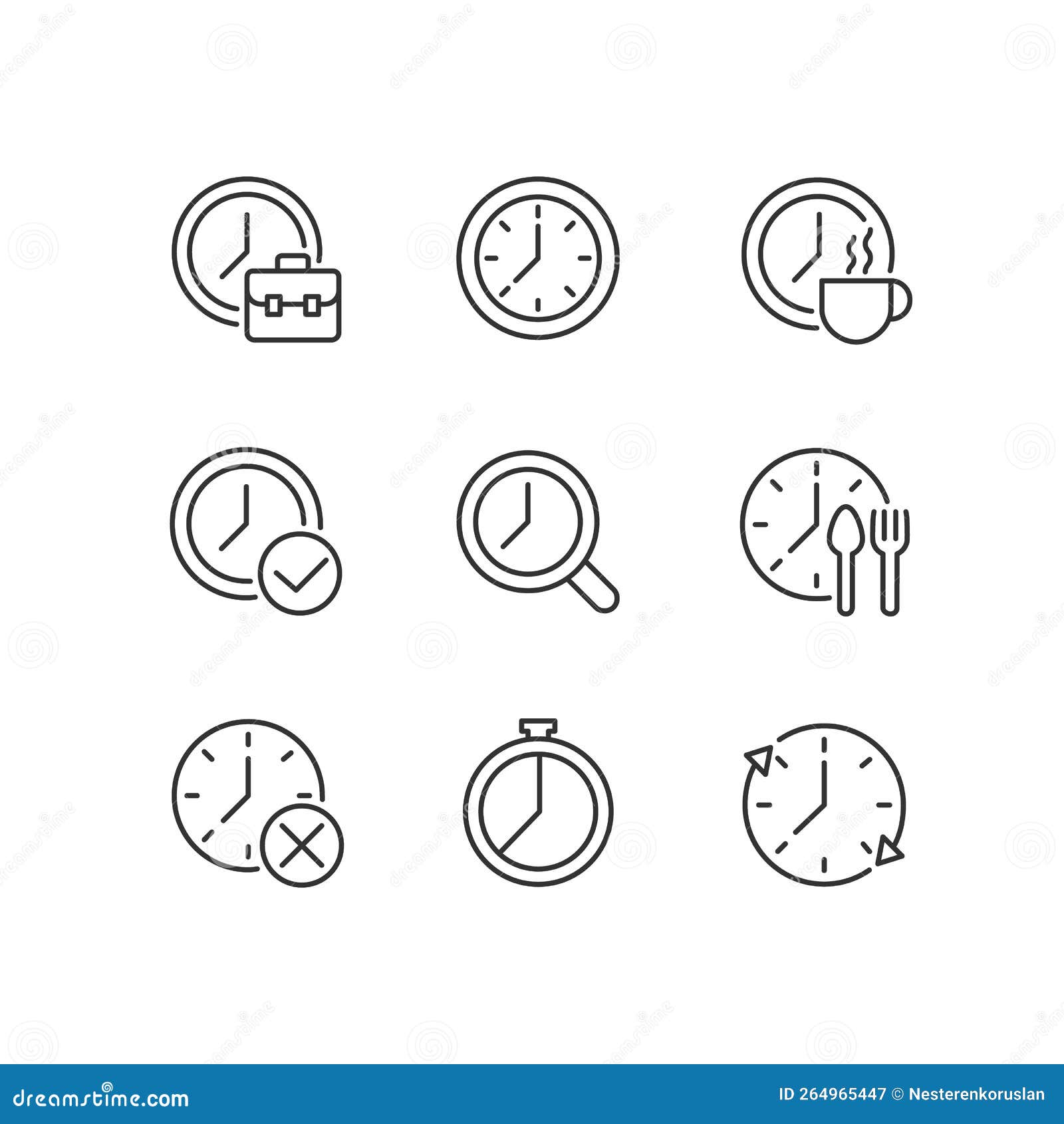 Timekeeping in daily Life Pixel Perfect Linear Icons Set Stock Vector ...