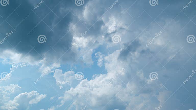 Blue Sky with Cumulonimbus Rain Cloud Formations and Sunlight. Foam Bomb of Exploding Cloud ...